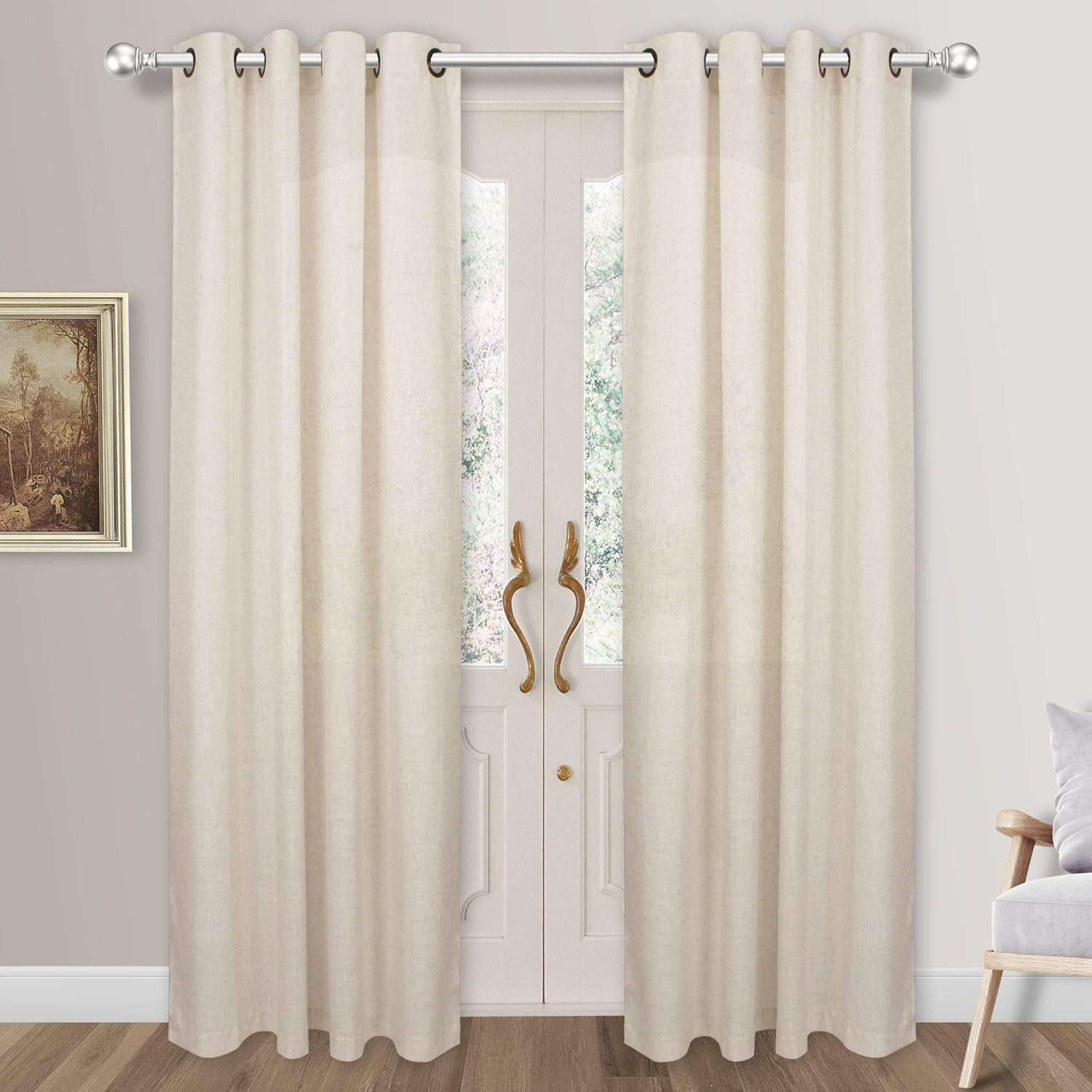 Latitude Run® Palma Light Filtering Drapes Natural Linen Blended Semi ...