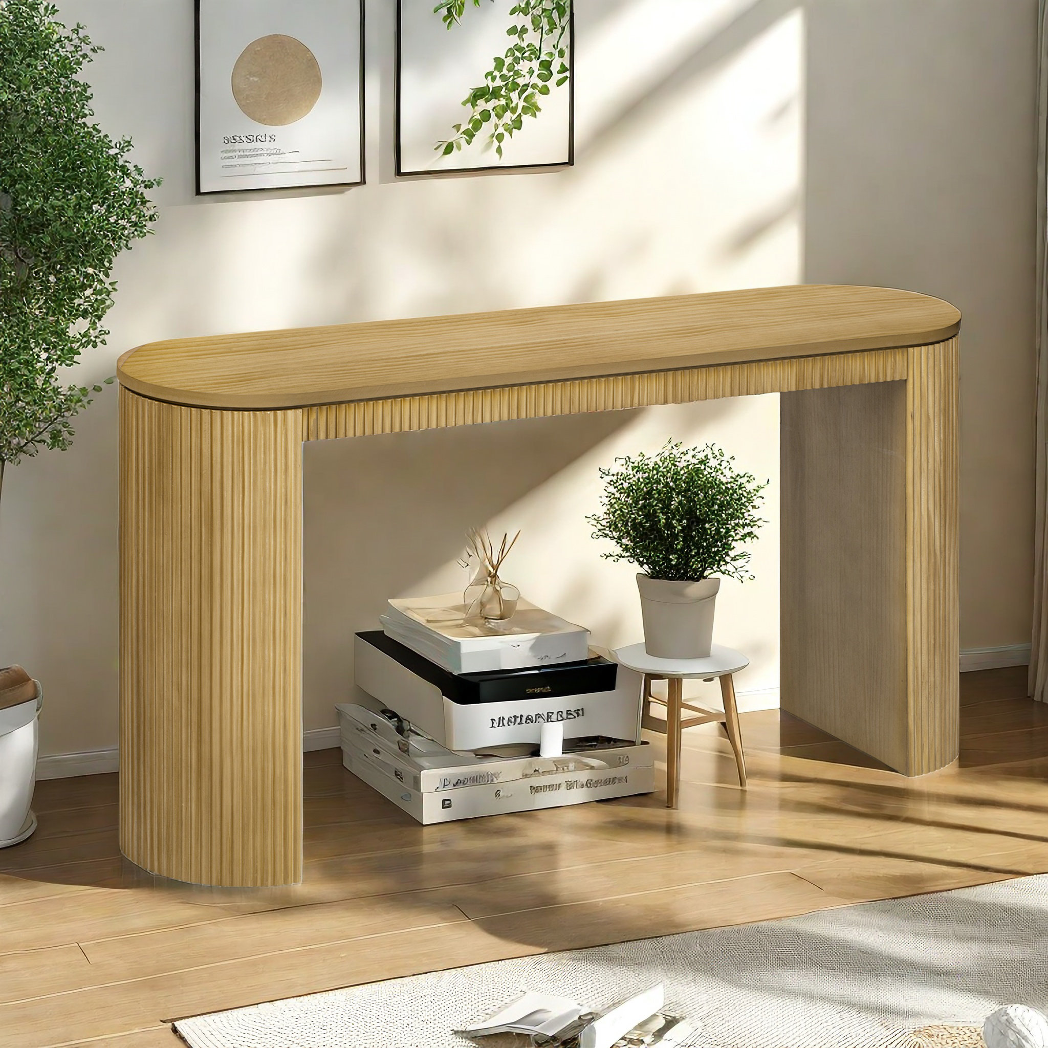 Amorphous Biz 59.2-Inch Modern Curved Console Table With Vertical ...