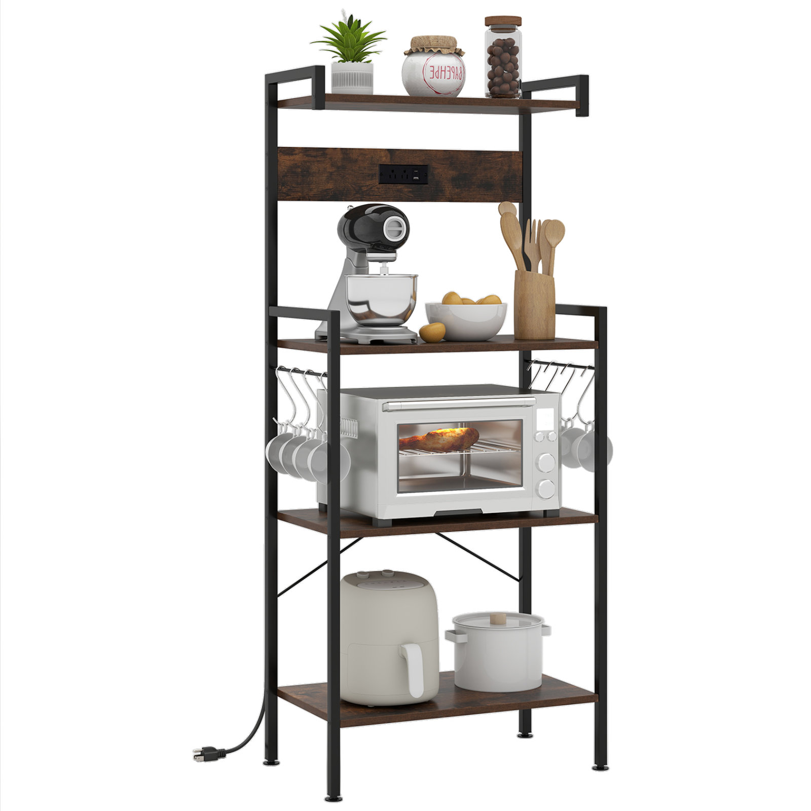 17 Stories Kitchen Bakers Rack W/ Power Outlet 4 Tiers Coffee Bar Table ...