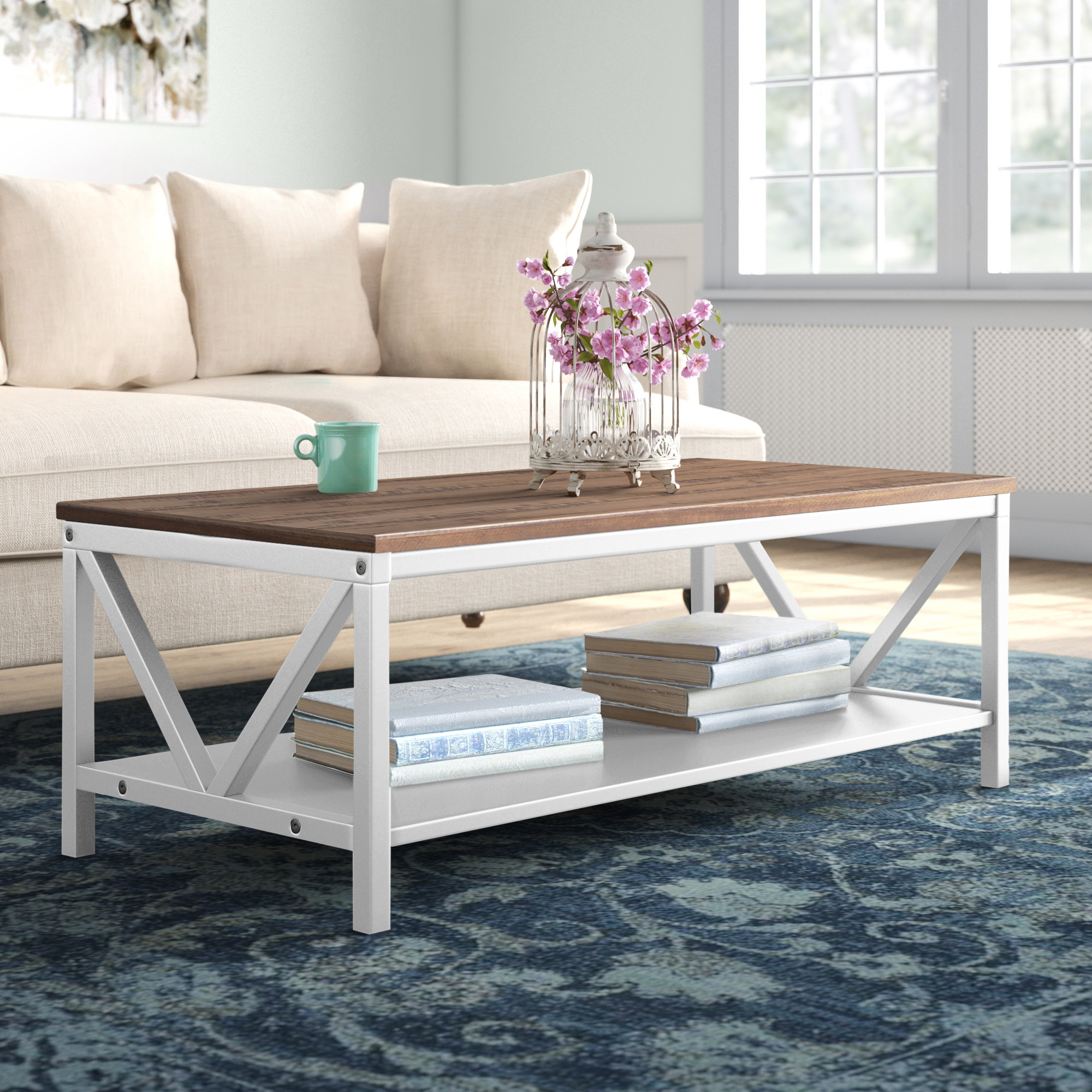Rosalind Wheeler V-Frame Two-Tone Coffee Table with Lower Storage Shelf ...