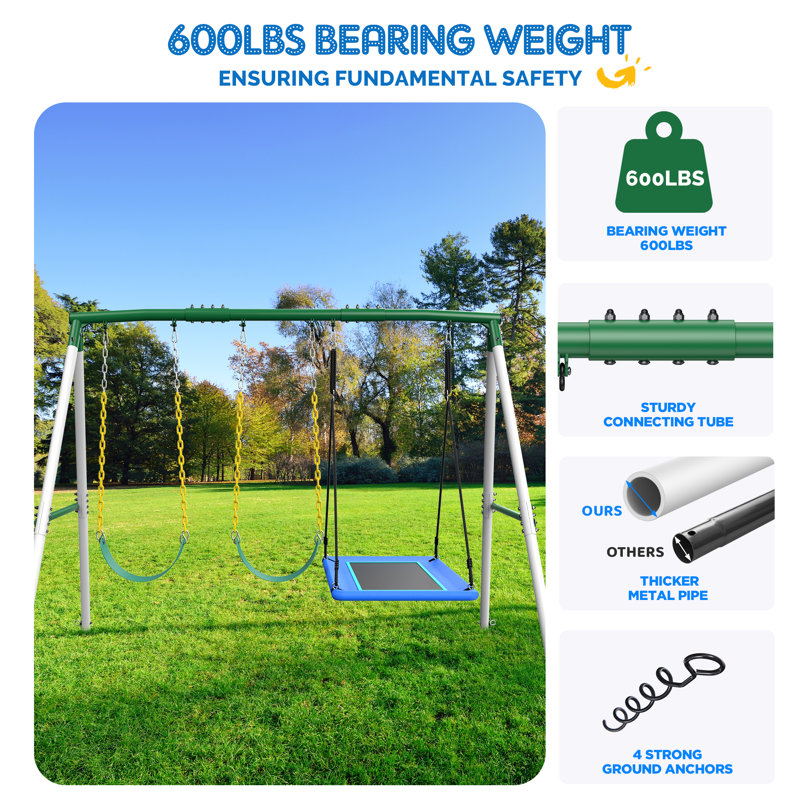 Klo Kick Swing Set with 3 Swings | Wayfair