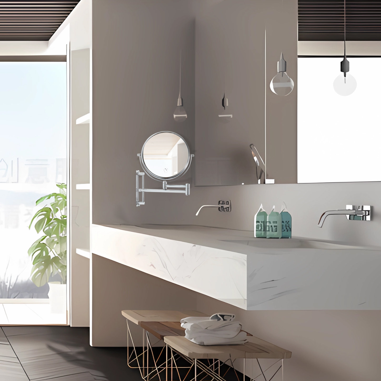 Wrought Studio™ Habeba Round Metal Wall Mirror X1/X7, 360° Swivel ...