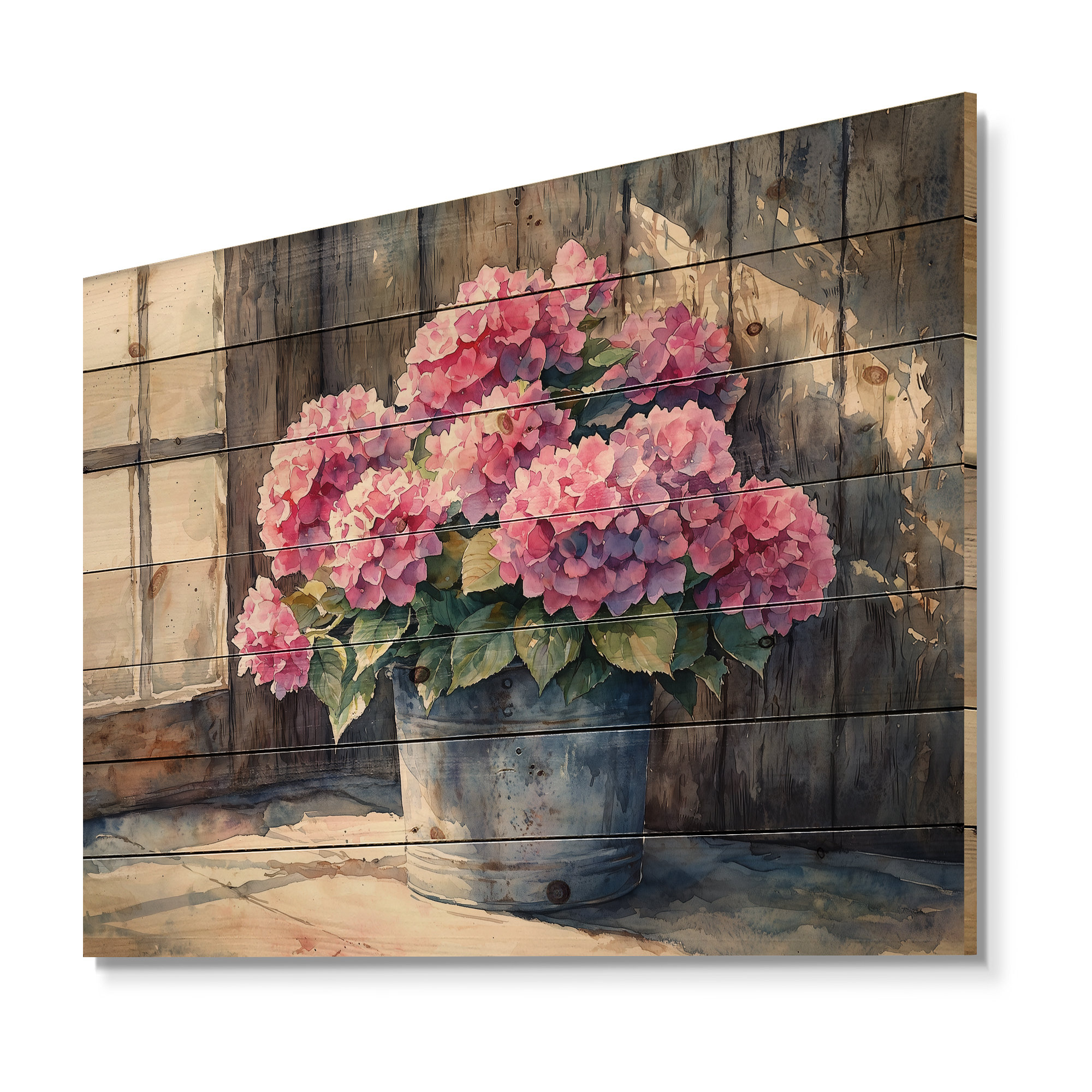 Ophelia & Co. Hydrangeas In A Tin Bucket II - Hydrangea Wood Wall Art ...