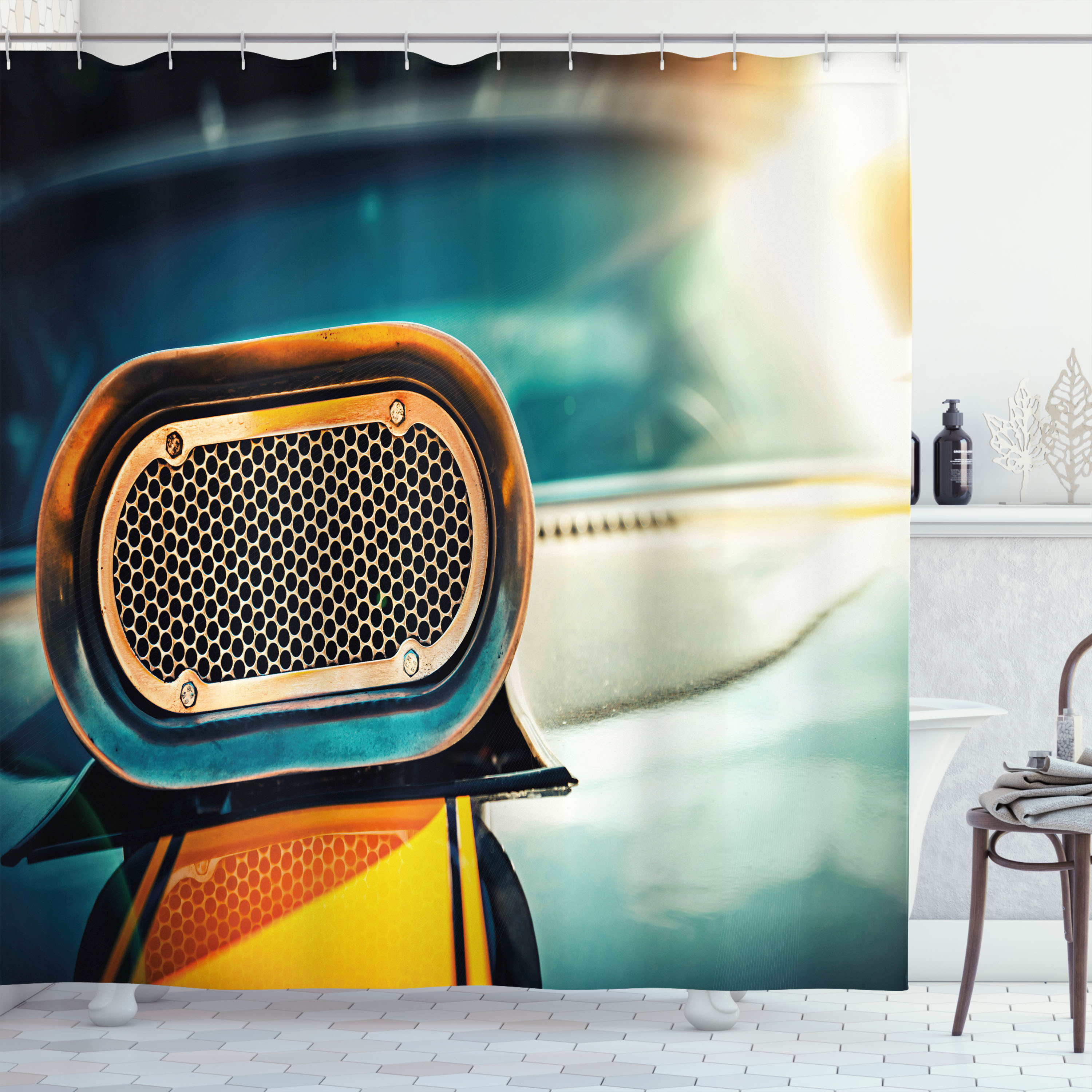 Ambesonne Vintage Shower Curtain Retro Muscle Car Hood Art Turquoise ...