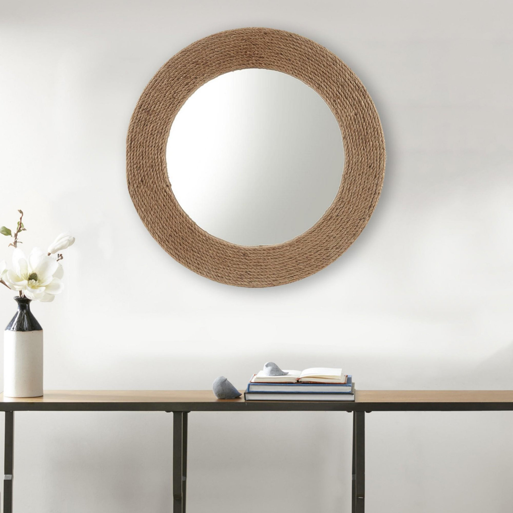 Bayou Breeze Natural Jute Rope Round Wall Mirror 26" | Wayfair