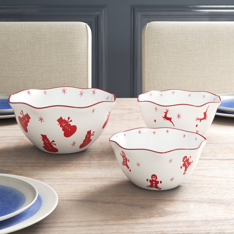 Euro Ceramica Winterfest 3 Piece Candy Bowl Set & Reviews | Wayfair