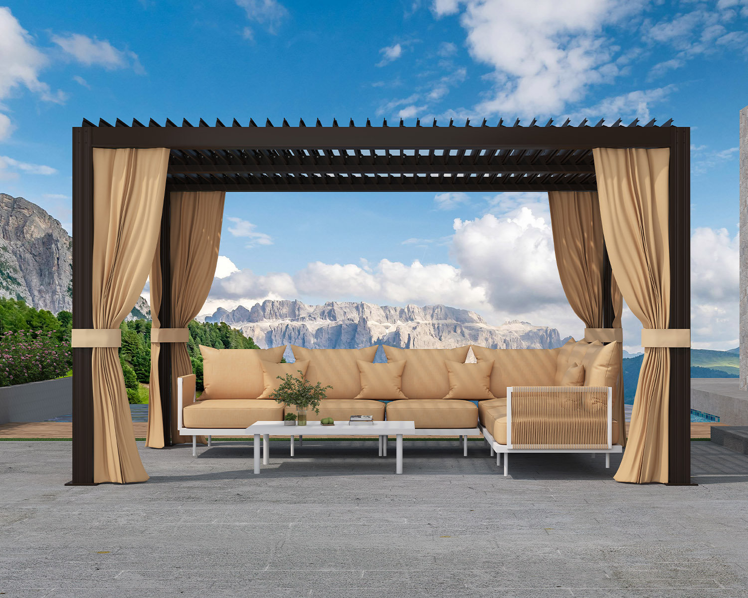 PURPLE LEAF Louvered Pergola 10' X 13' with Netting and Curtains ...