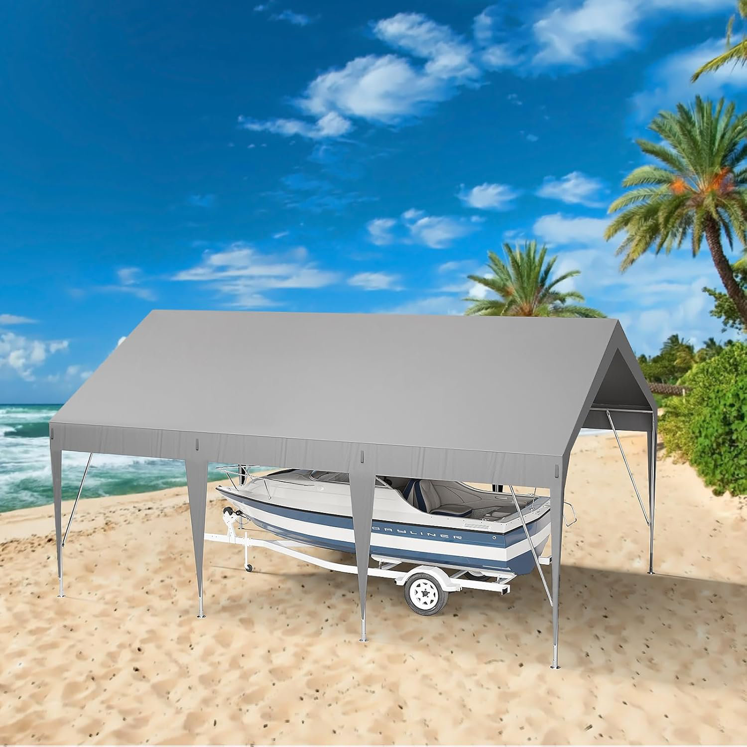 babevy Heavy Duty Carport, Portable Garage Car Canopy in , 122.4" H x ...