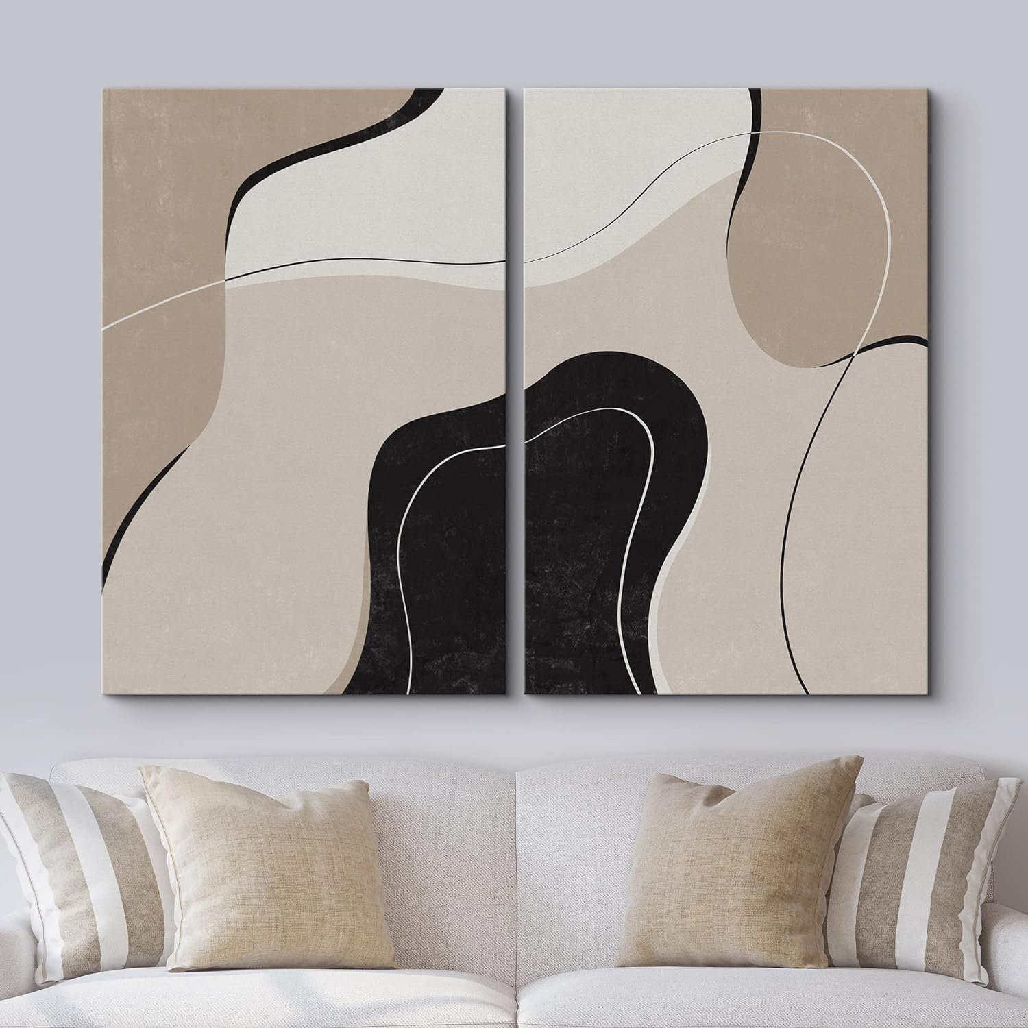IDEA4WALL Mid Century Shape Black Tan & Brown Swirling Wave Collage ...