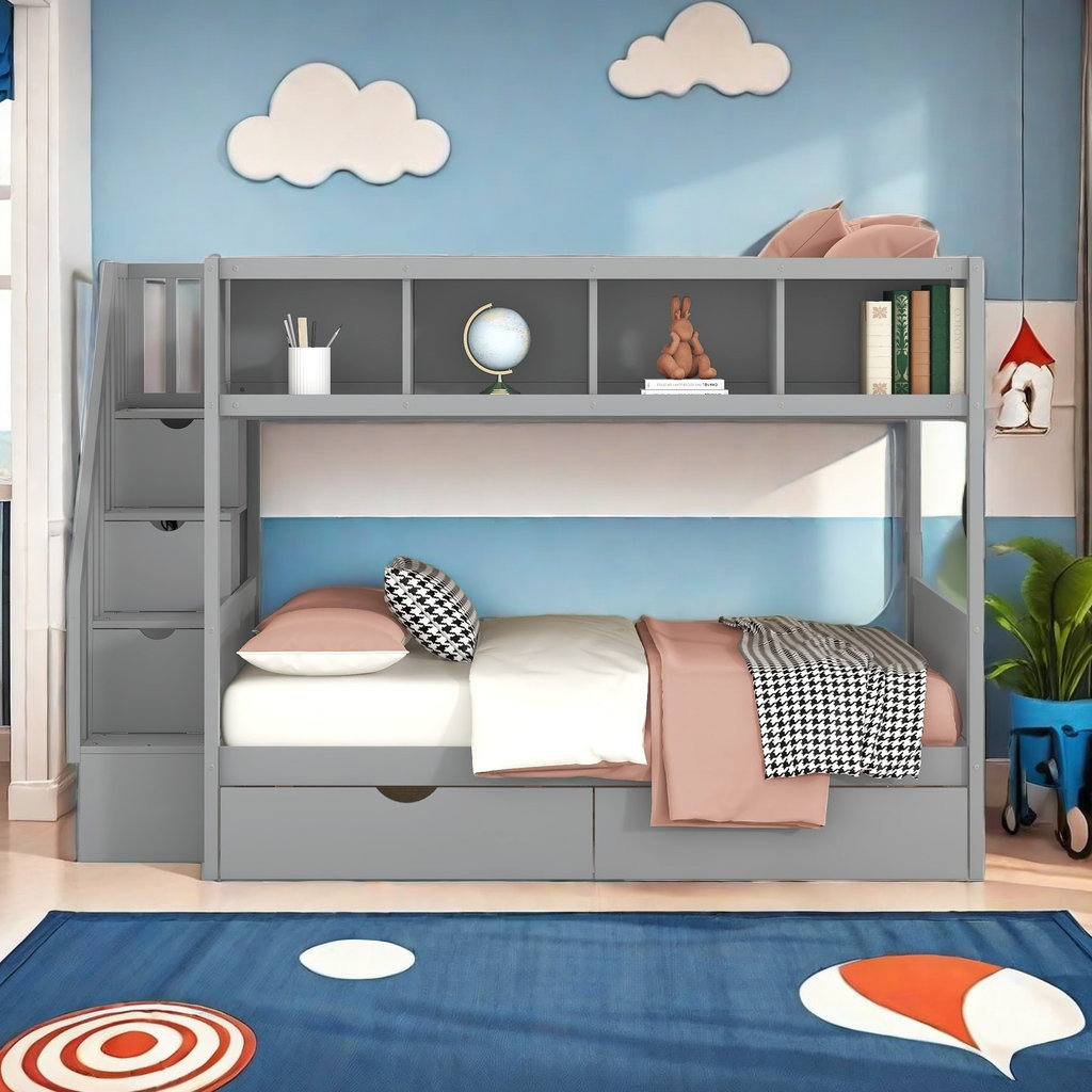 Harriet Bee Jevonte Kids Twin Over Full Bunk Bed with Drawers | Wayfair
