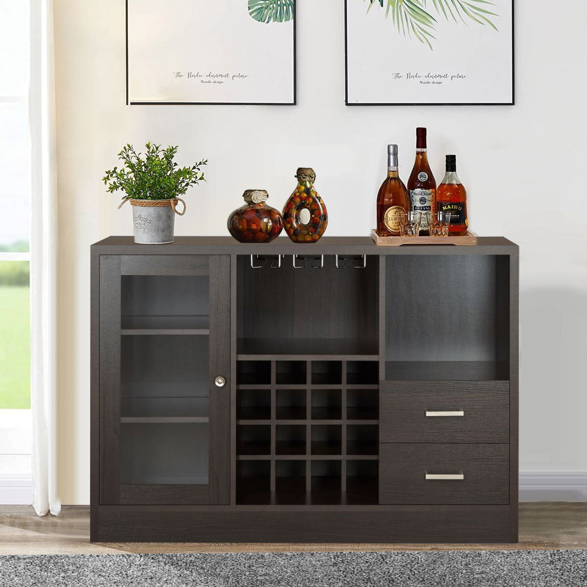 Latitude Run® 47" Multifunctional Wooden Bar Cabinet Buffet Table ...