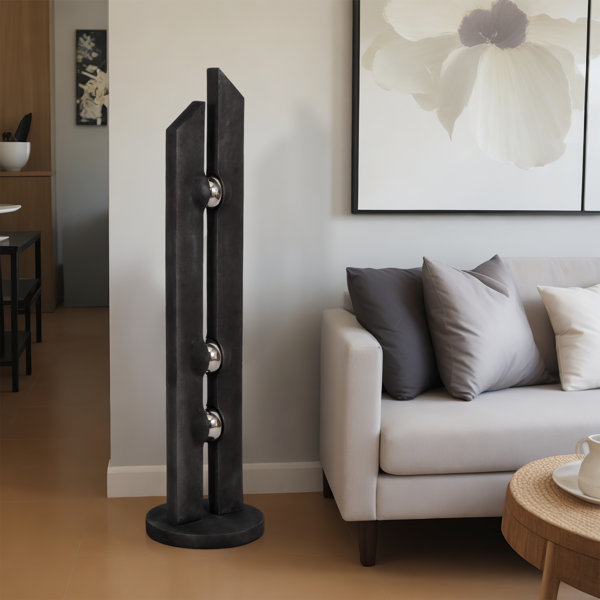 Orren Ellis Ynes Modern Black Resin Geometric Sculpture - 64" Tall ...