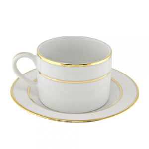 Ten Strawberry Street Gold Double Line 6 oz. Teacup & Saucer & Reviews ...
