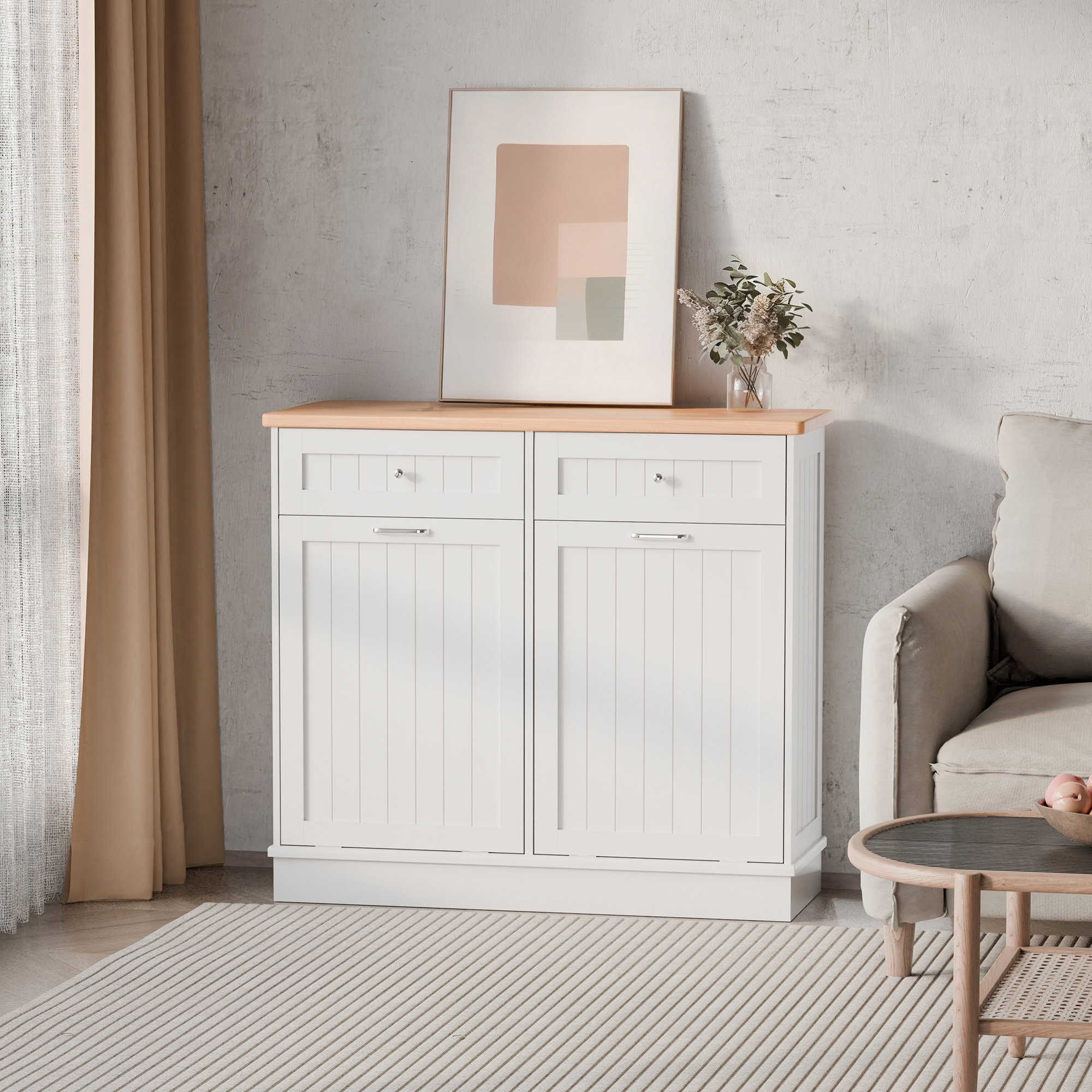 Aeloxis Havant Double Tilt Out Trash Cabinet 20 Gallons Wooden Free ...