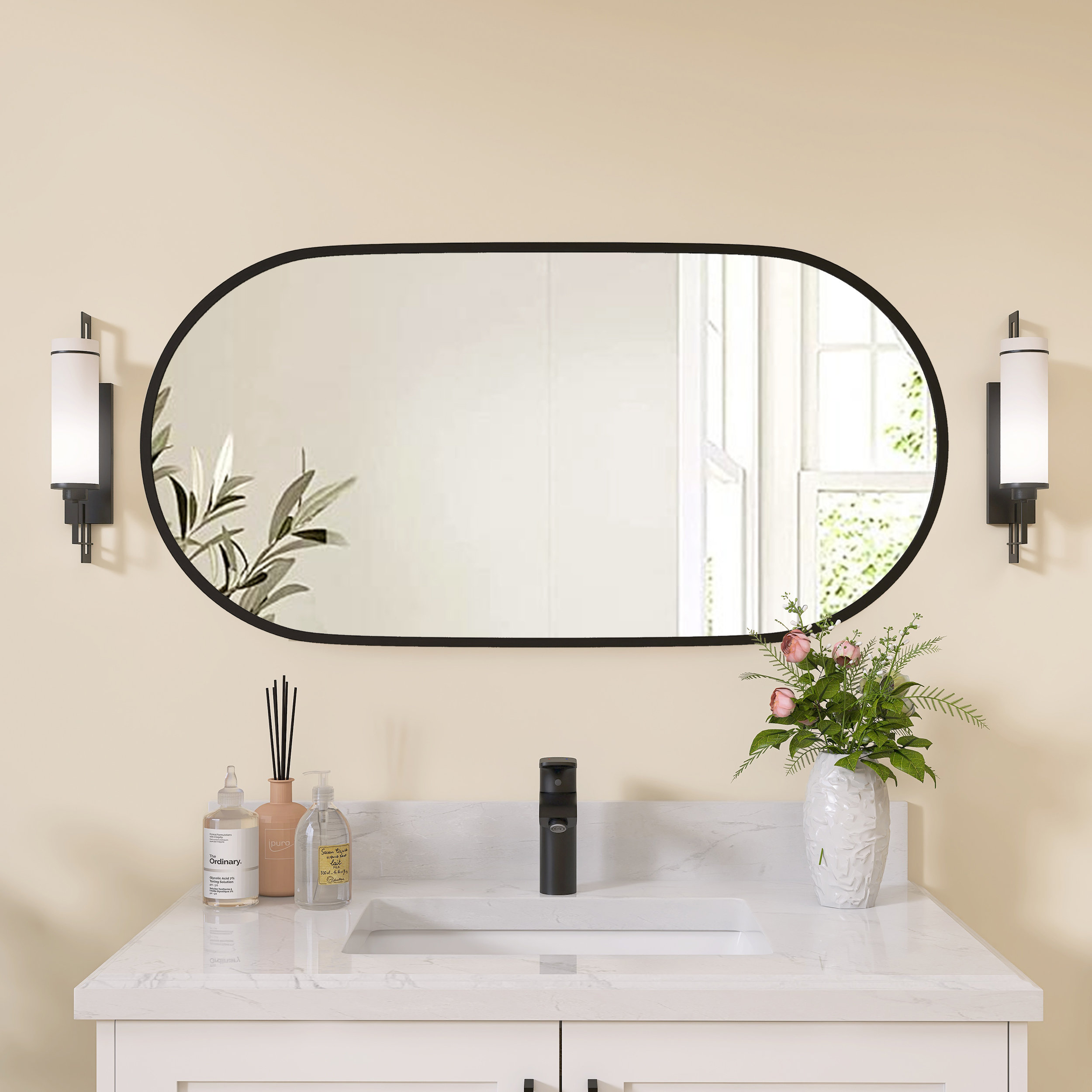 Ebern Designs 18 x 36 Oval Wall Mounted Framed Bathroom Vanity Mirror ...