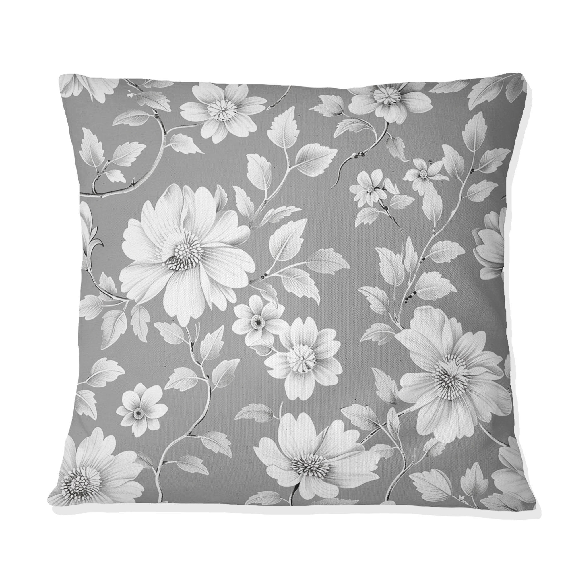 Design Art Grey White Floral Blooms II - Transitional Throw Pillow ...