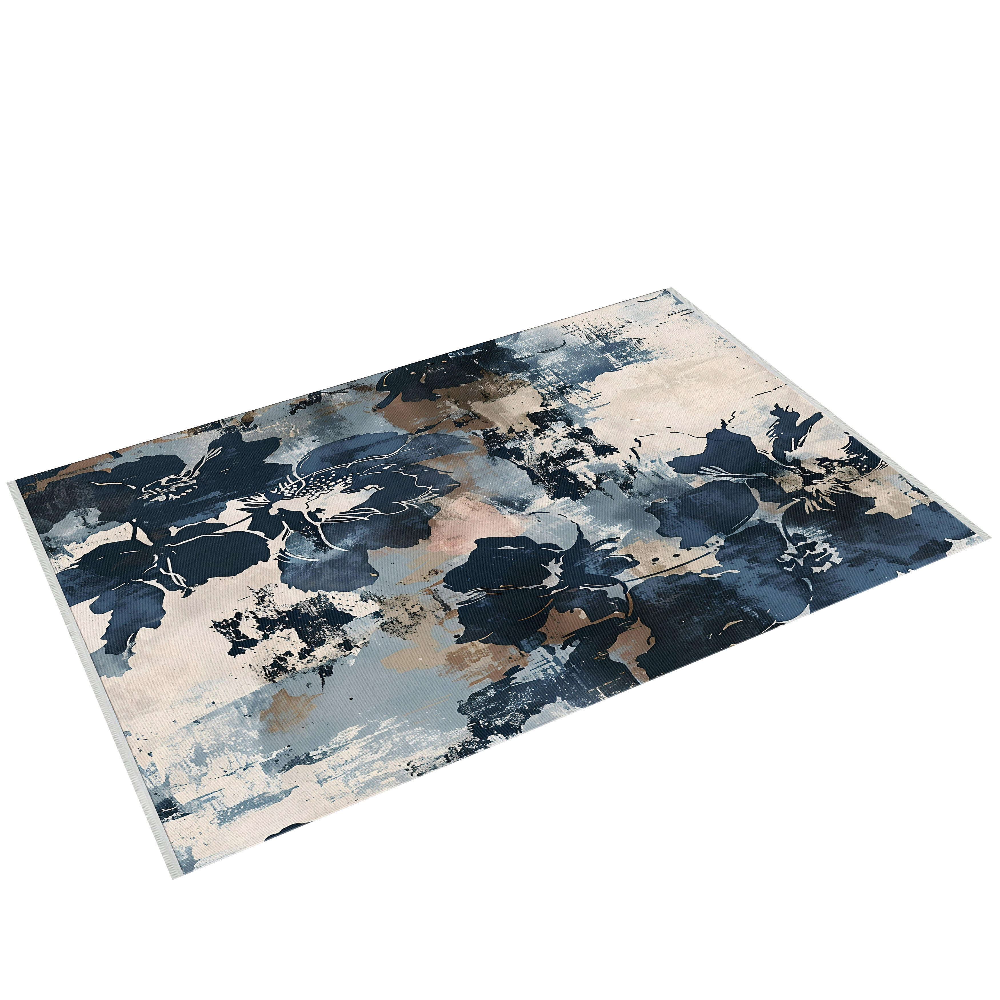 Hokku Designs Abstract Floral Rug - Blue And Beige - Distressed ...