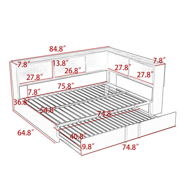 Latitude Run® Full-Size Metal Daybed with Twin Trundle, Built-In USB ...