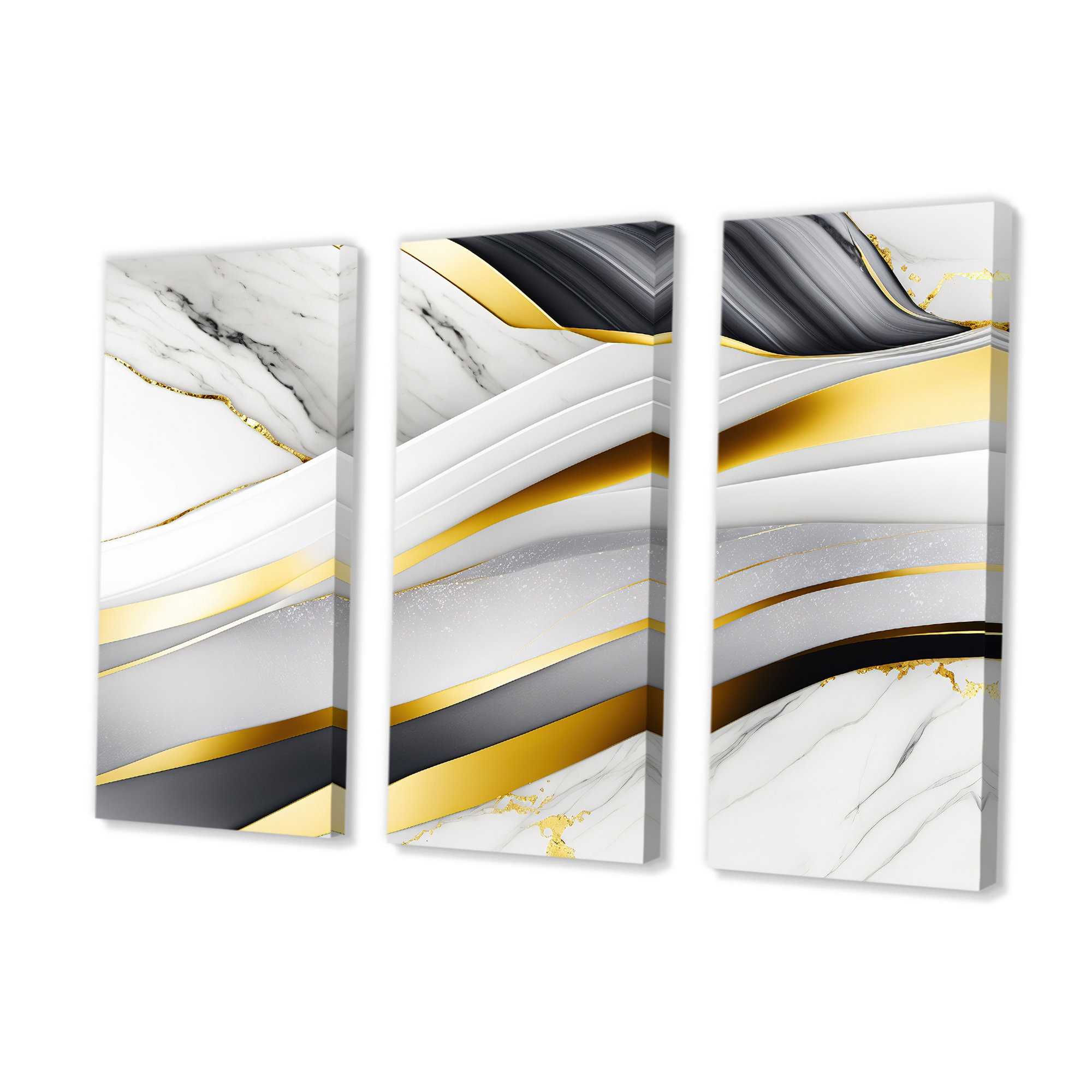 Design Art Abstract Geode Waves Grey II - 3 Piece Print on Canvas | Wayfair