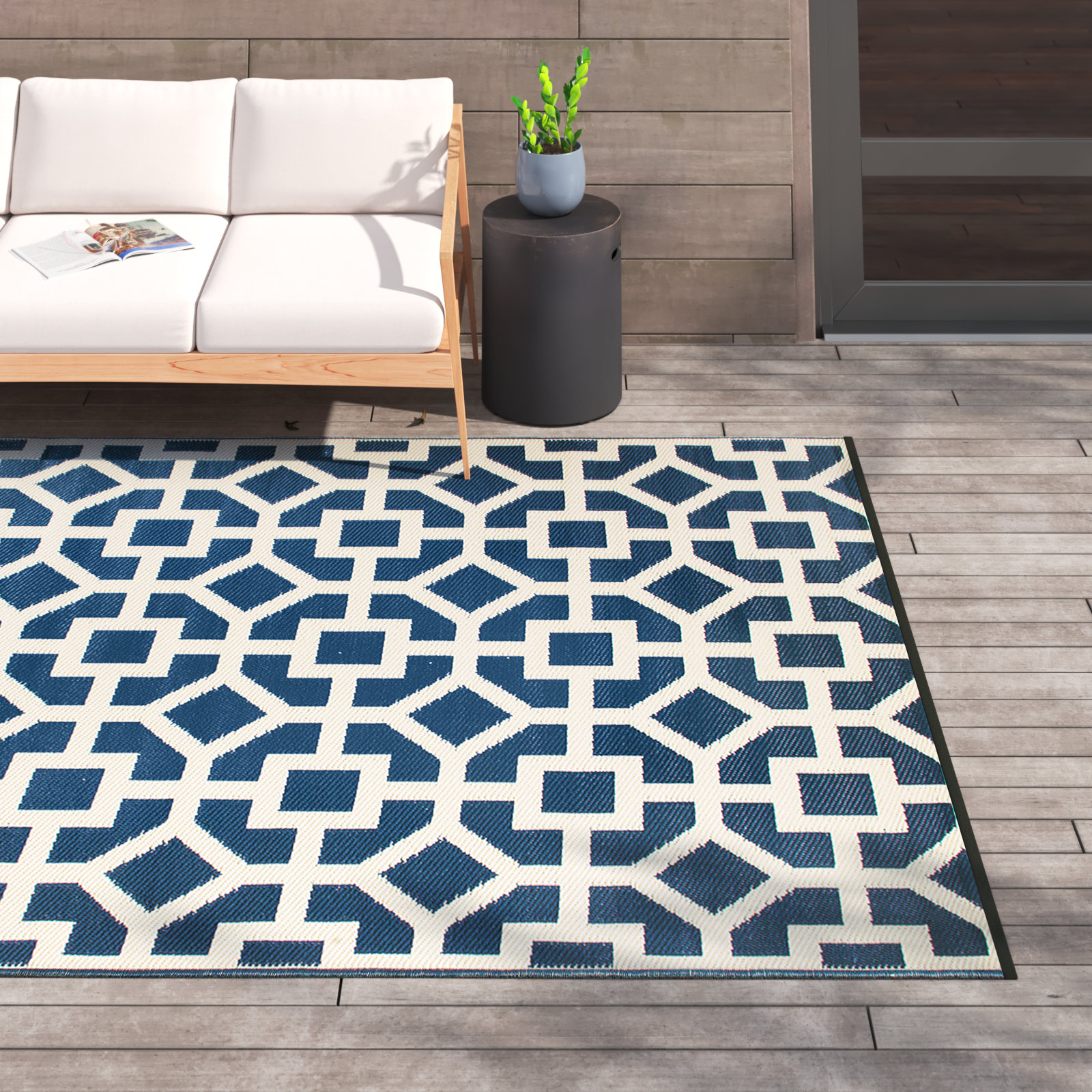 Wade Logan® Rectangle Aubreyjo Geometric Navy/Ivory Indoor&Outdoor Area ...