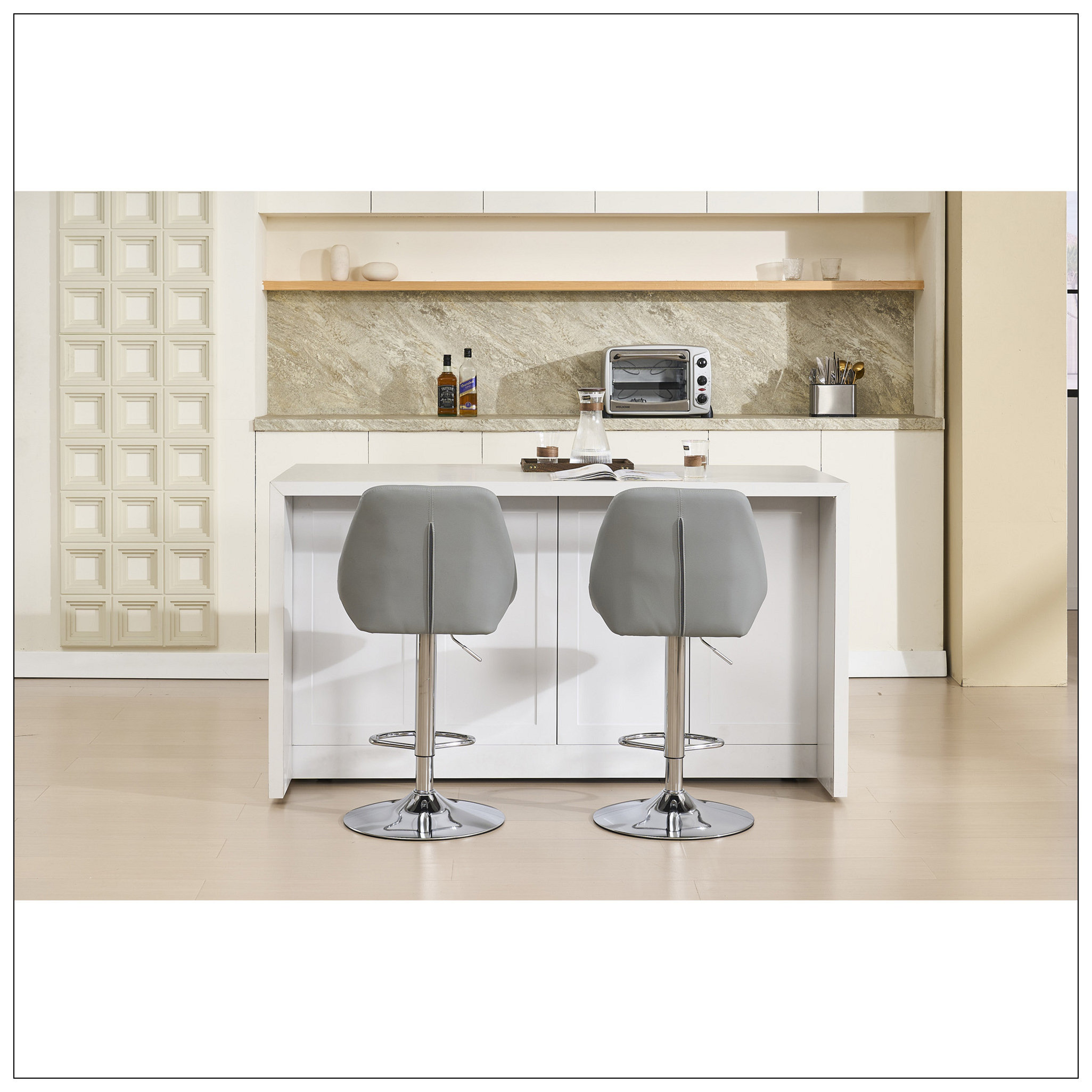 Ivy Bronx Set Of 2 Bar Stools, With Chrome Footrest And Base Swivel ...