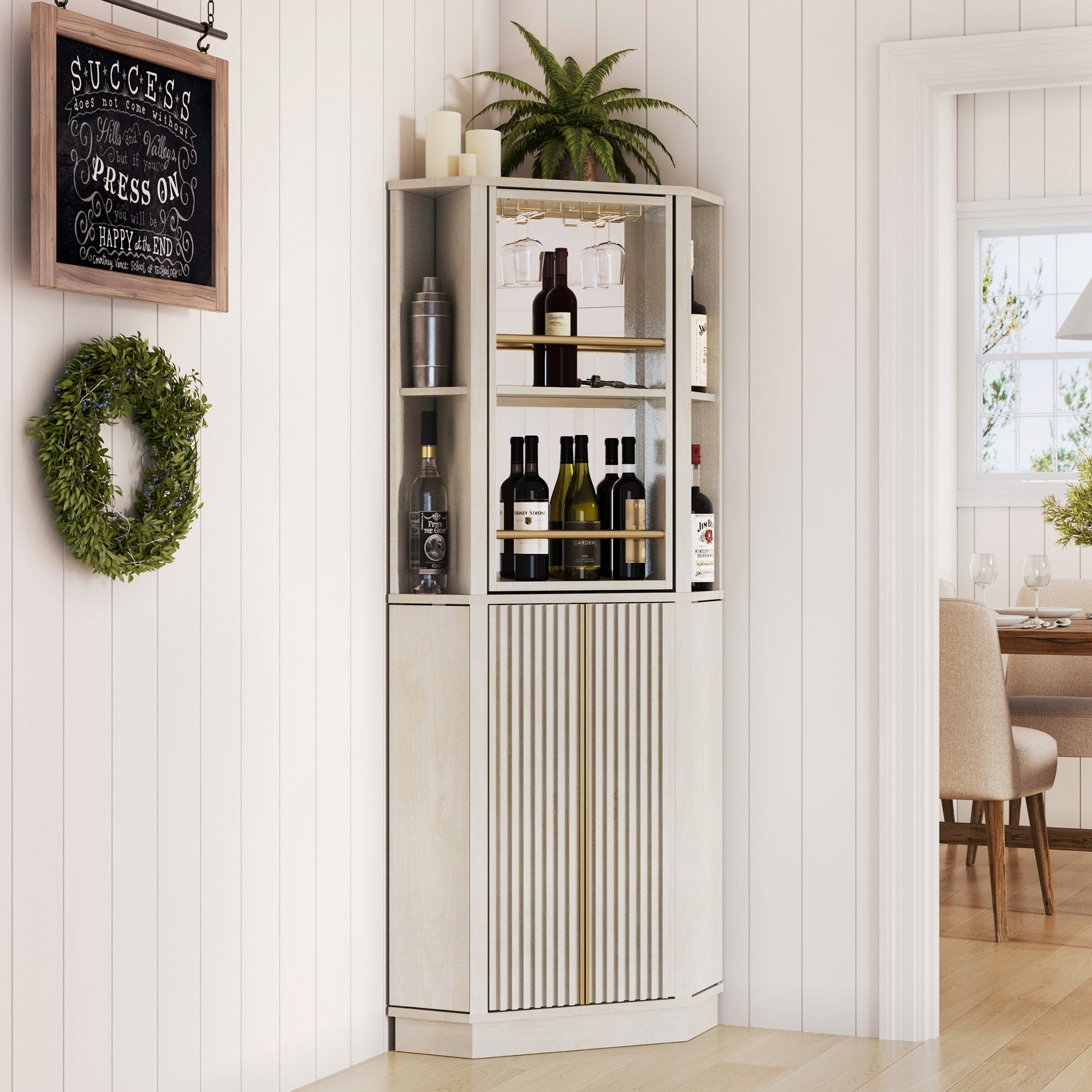 Lark Manor 67.9" Tall Corner Bar Storage Cabinet w/ Rotating Wine Rack ...