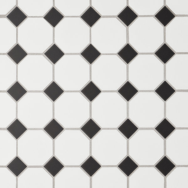 Le Cafe 2" x 2" Octagon Matte Porcelain Mosaic Tile in White/Black ...