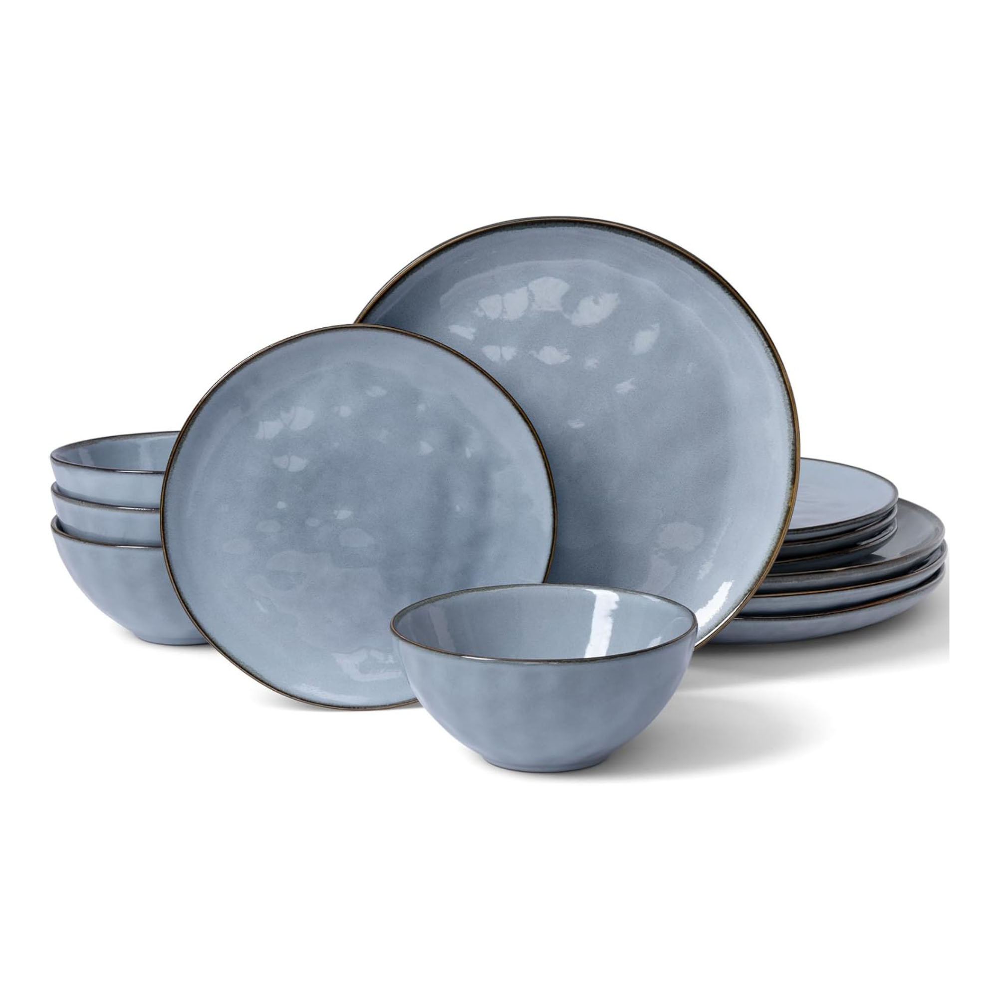 EXBURM Dinnerware Sets For 4, Round 12-Piece Kitchen Plates And Bowls ...