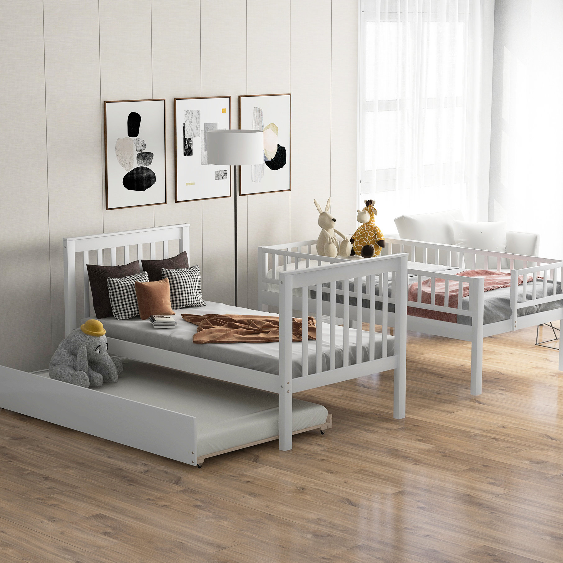 Latitude Run® White Twin Over Bunk Bed With Trundle And Extra Storage ...