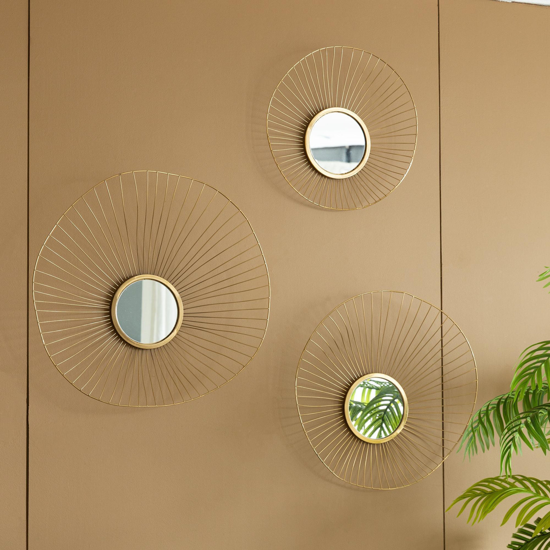 Mercer41 Set of 3 Wall Mirror Abstract designed Wall mirrors | Wayfair