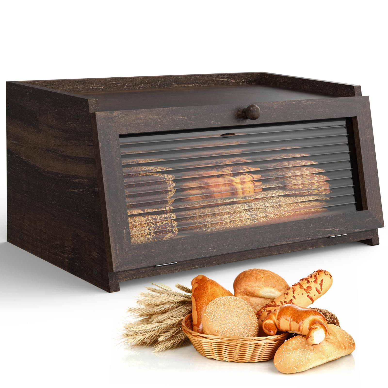 Prep & Savour Bread Box For Kitchen Countertop Large Farmhouse Bread ...