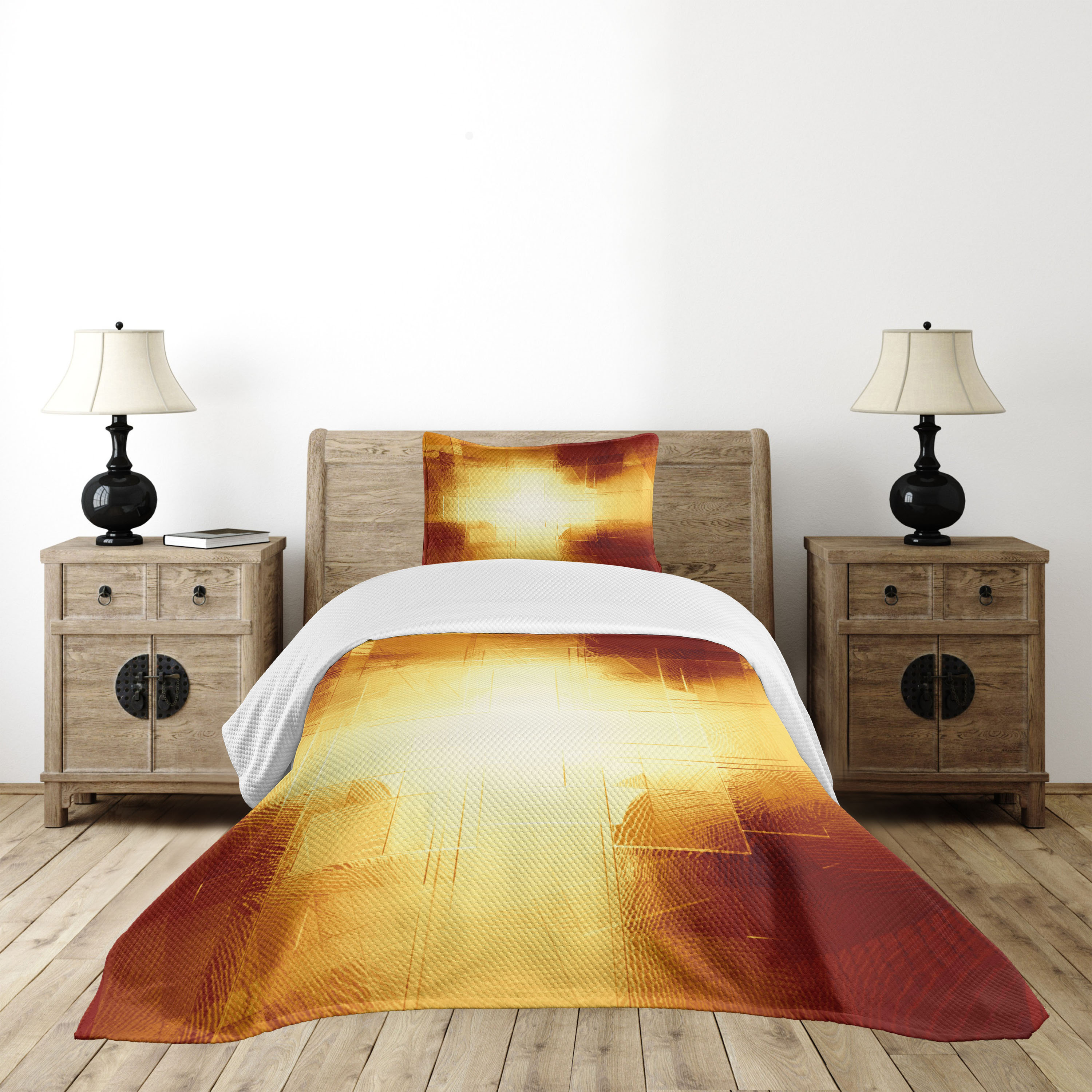 Ambesonne Abstract Bedspread Set Modern Grid Design Dark Orange and ...