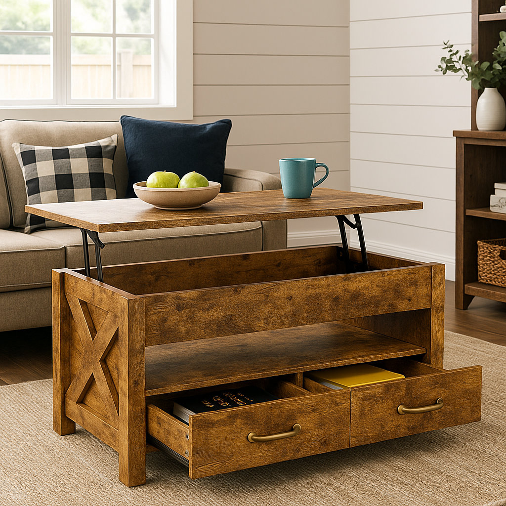 Gracie Oaks Lift Top Coffee Table With 2 Large Hidden Storage Shelf ...