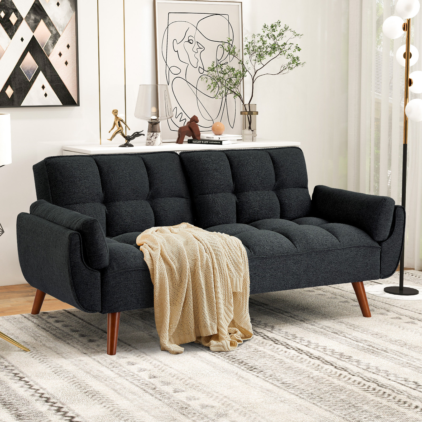 George Oliver Kazal 75.39" Full / Double Wide Upholstered Split Tufted ...