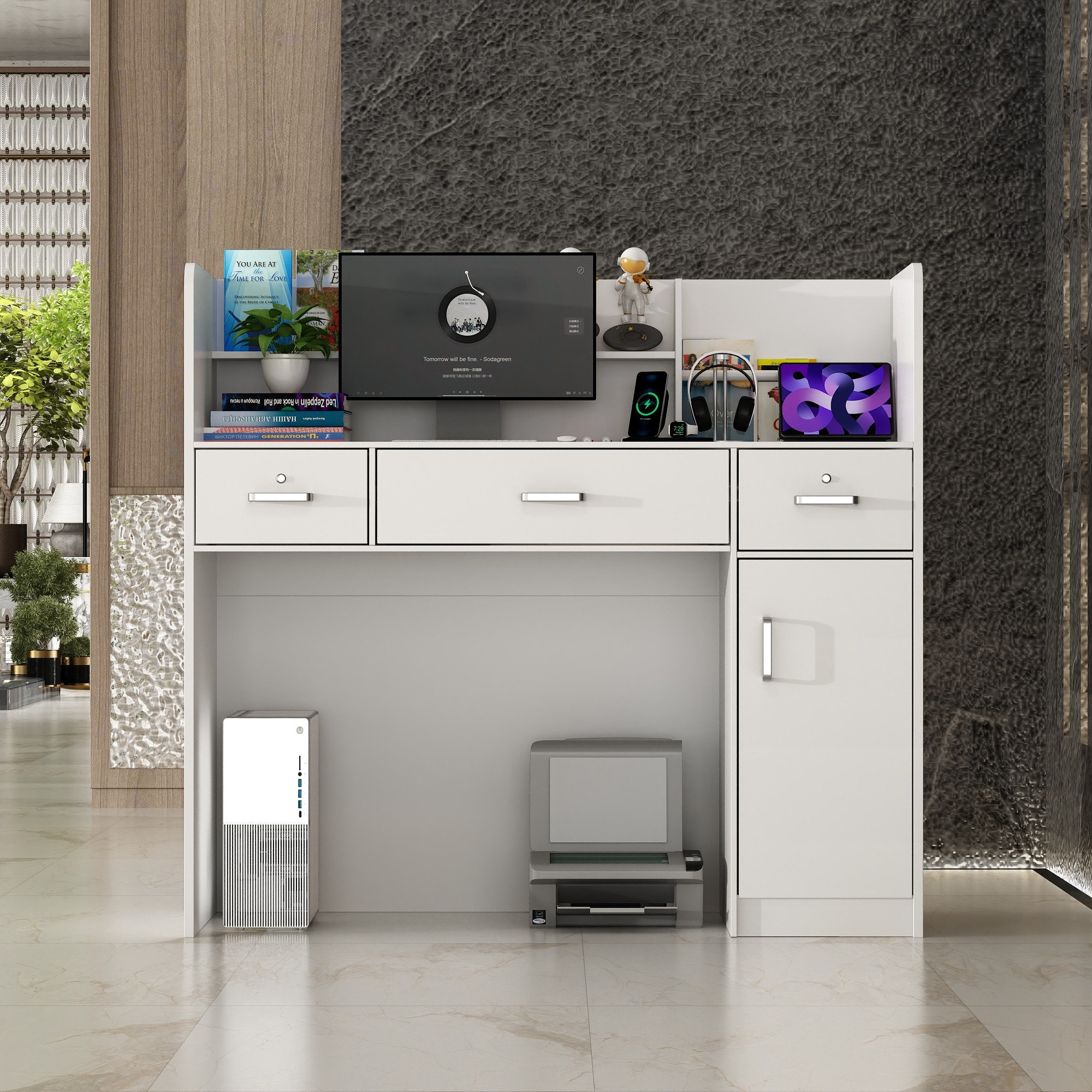 Ebern Designs Modern Dual-Color Reception Desk With Storage And Sleek ...