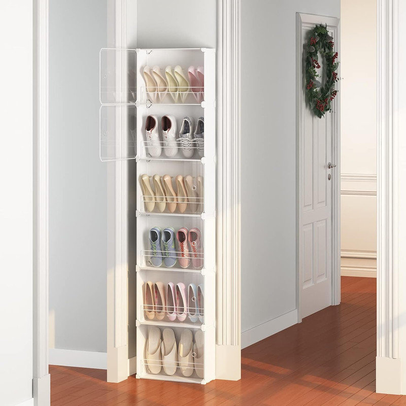 Rebrilliant 6-Tier Slim Shoe Rack Organizer,Wall Mounted Shoe Storage ...