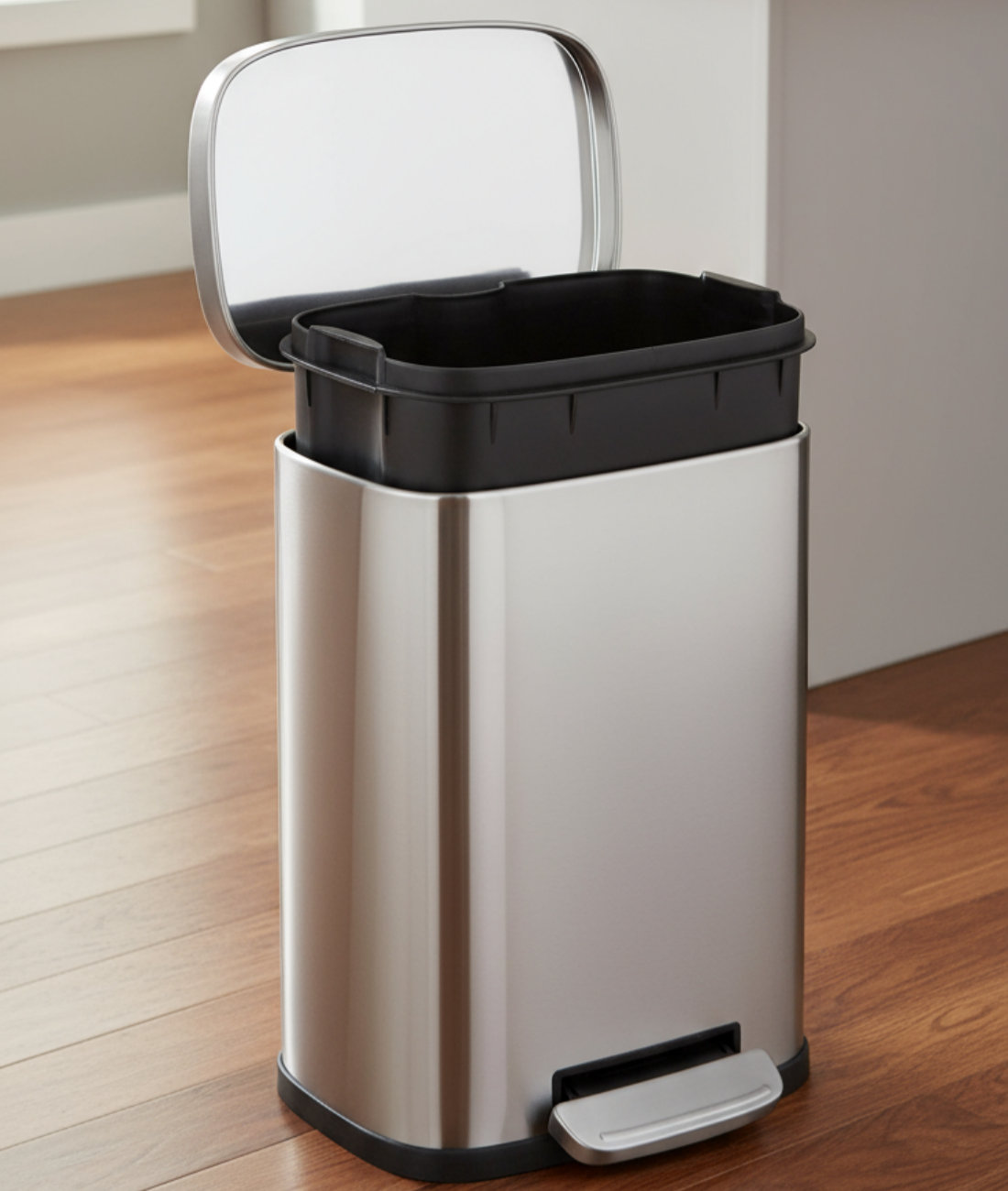 Brushed Nickel Trash Can