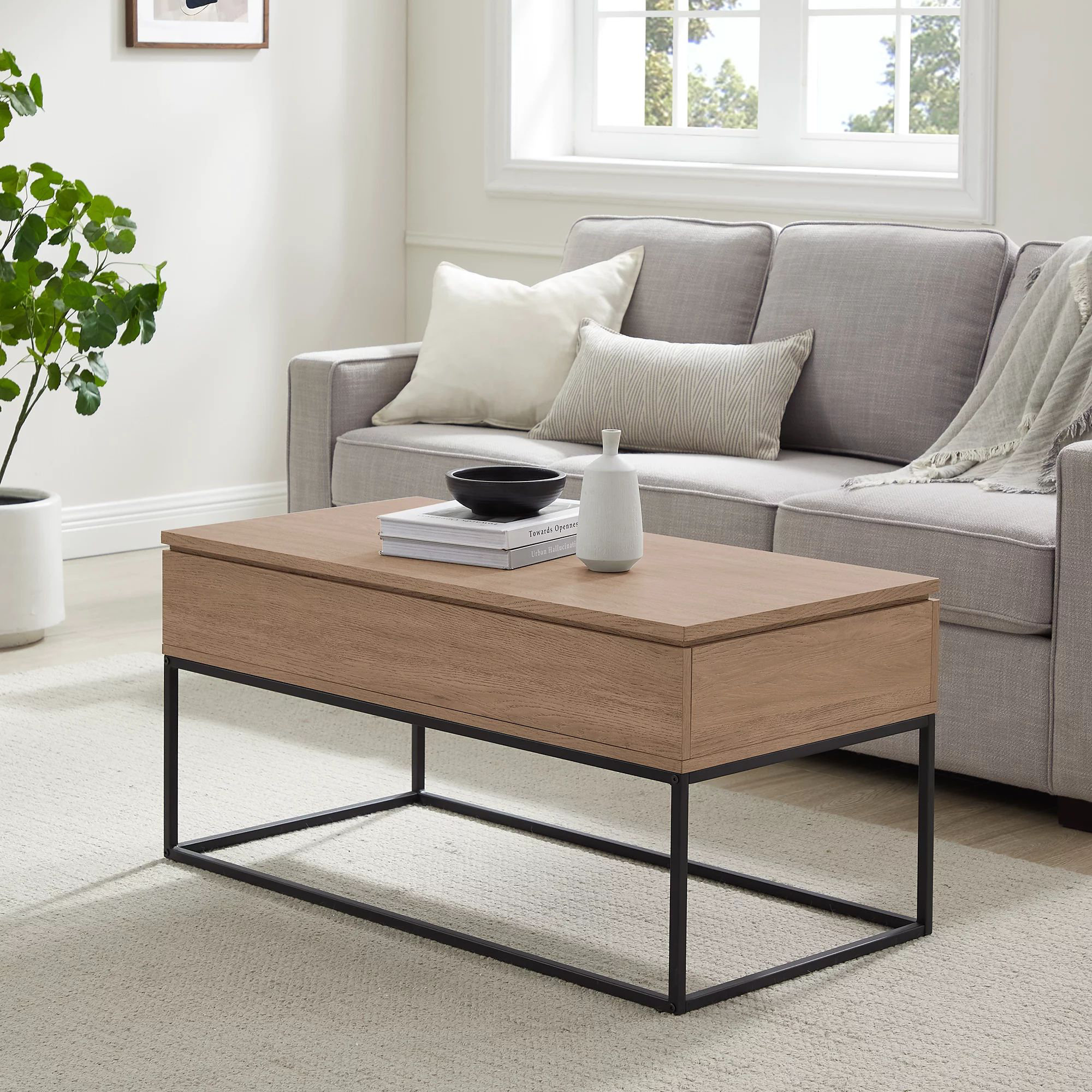 17 Stories Modern Wood And Metal Lift-Top Coffee Table, Smoked Oak ...