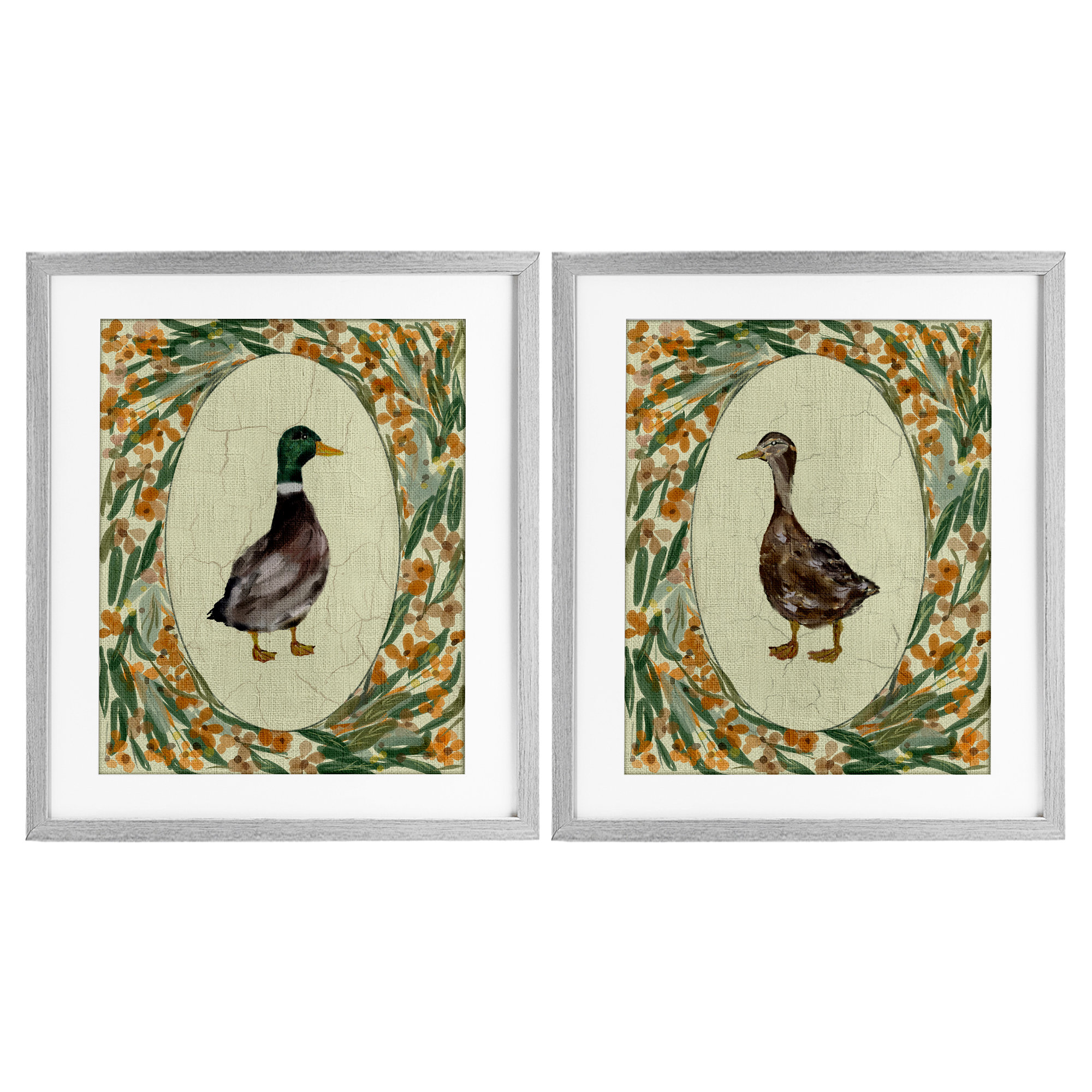 Ophelia & Co. Country Floral Duck Portraits 2pc Framed Print Under ...