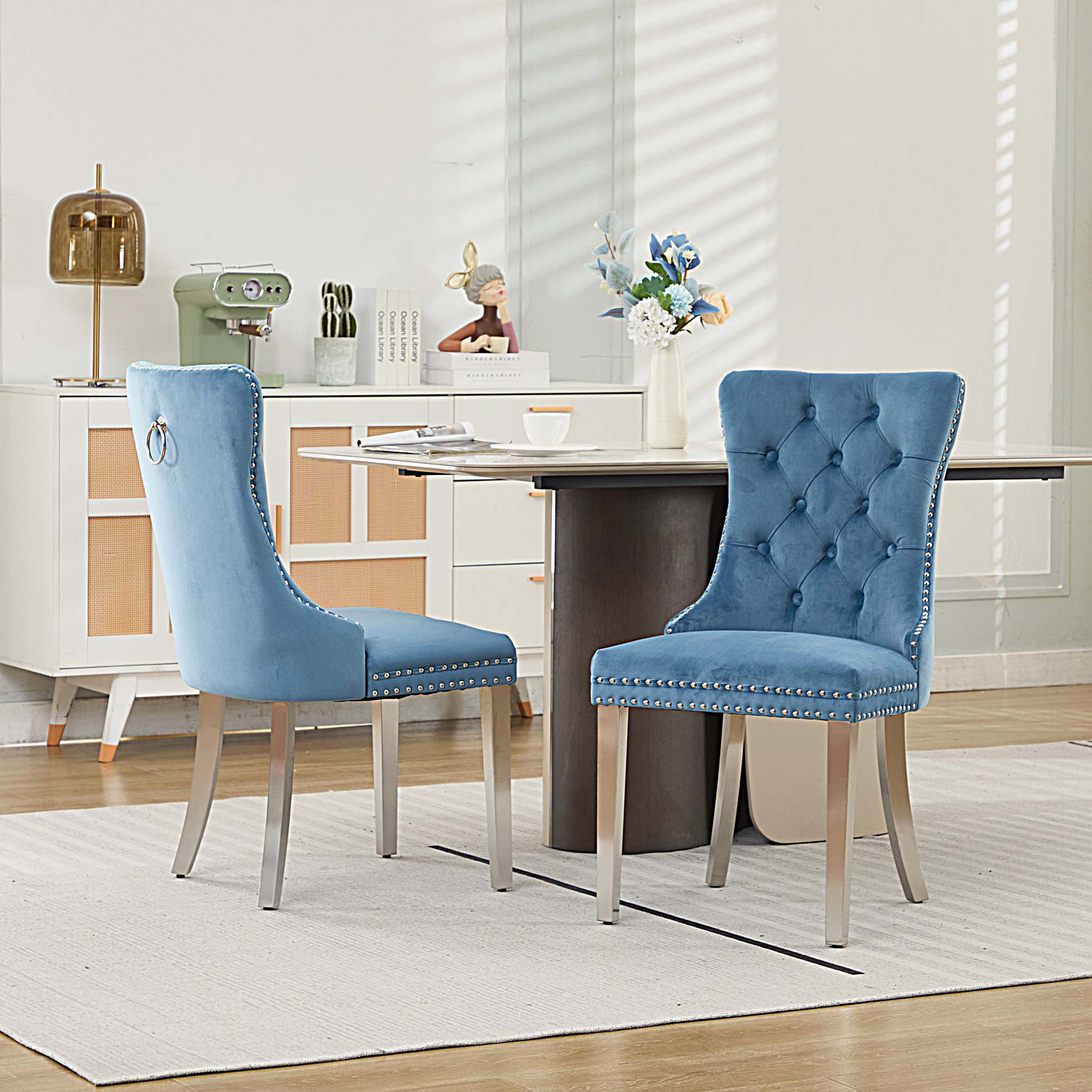 Mercer41 Velvet Upholstered Dining Chair with Chrome Stainless Steel ...