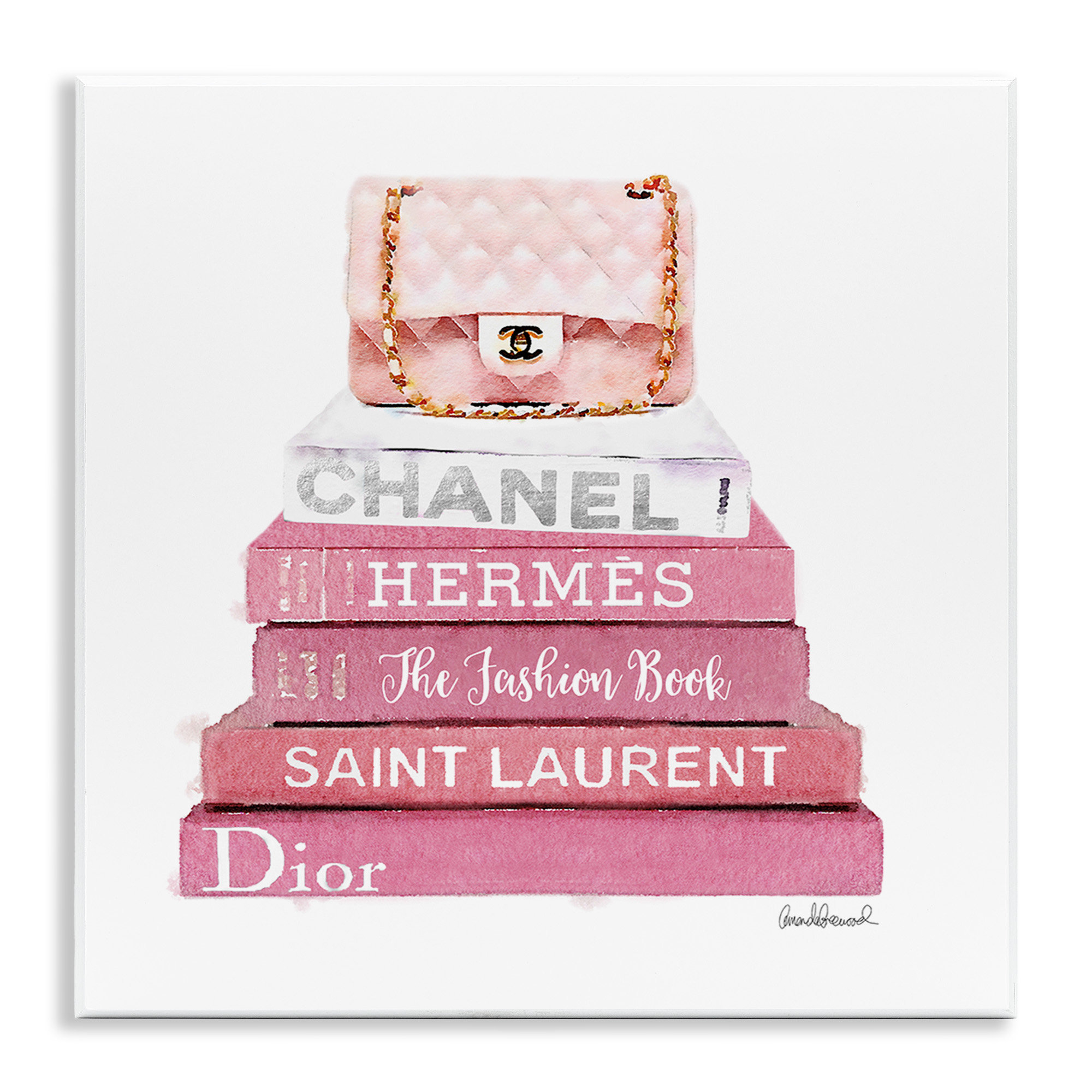 Rosdorf Park 'Pink Book Stack Fashion Handbag' Graphic Art Print ...