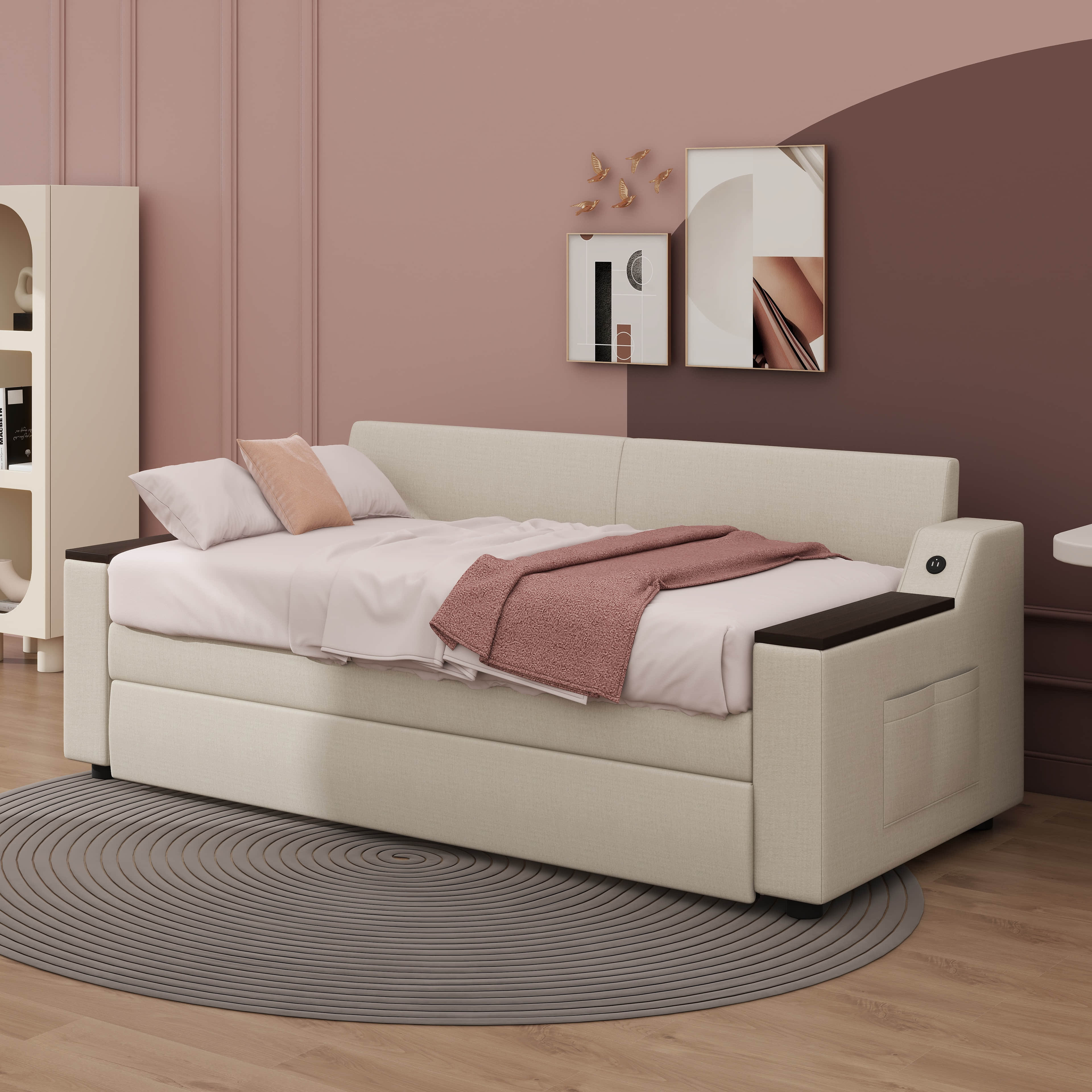 Latitude Run® Twin-Size Cushioned Daybed With Storage Arms, Included ...