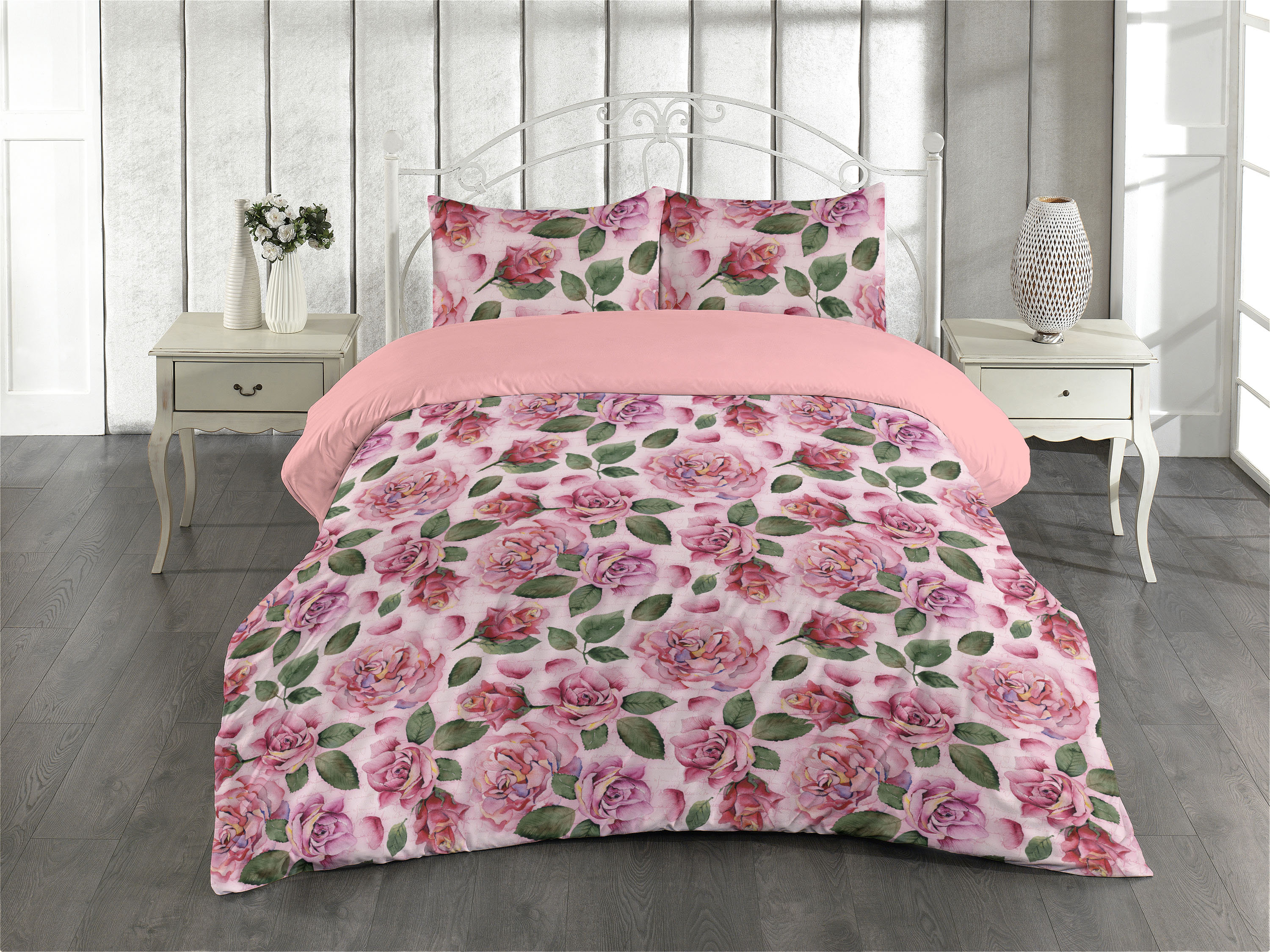 Ambesonne Rose Print Duvet Cover Set Romantic Blooms Print Jade Green ...