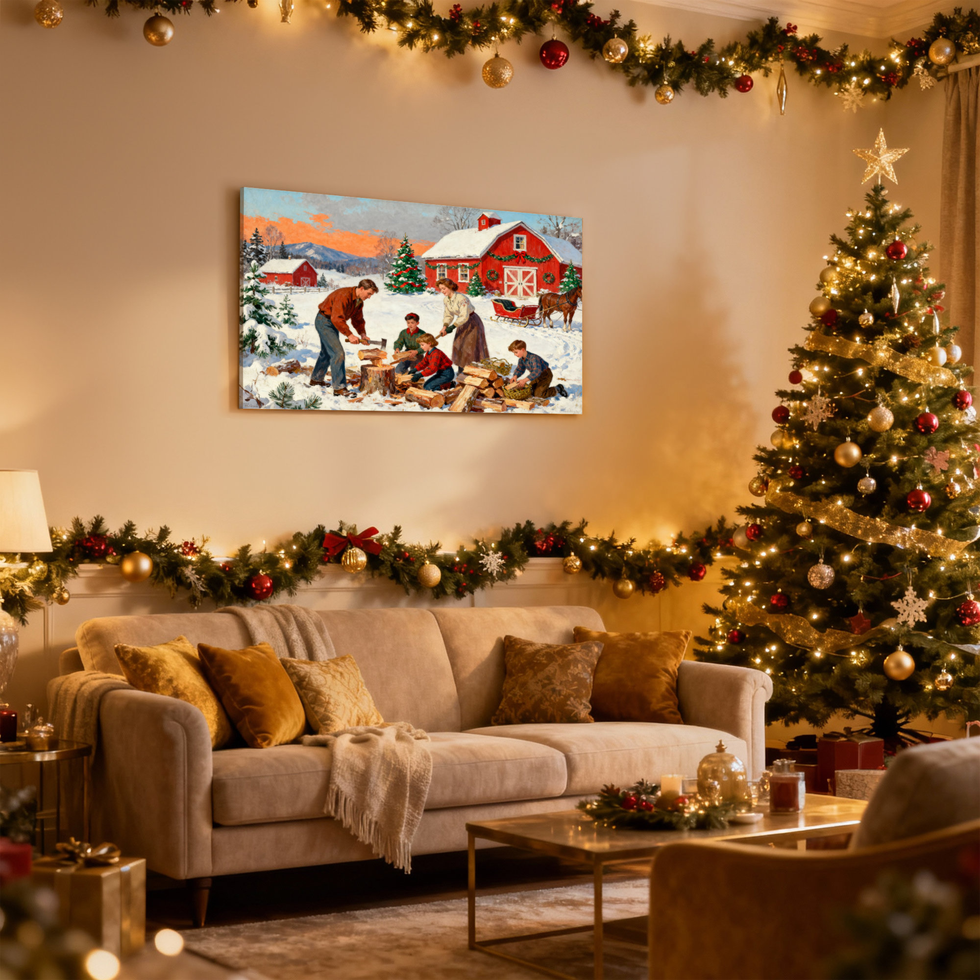 Ophelia & Co. Christmas Winter Family Wood Chopping Scene Set of 3 ...