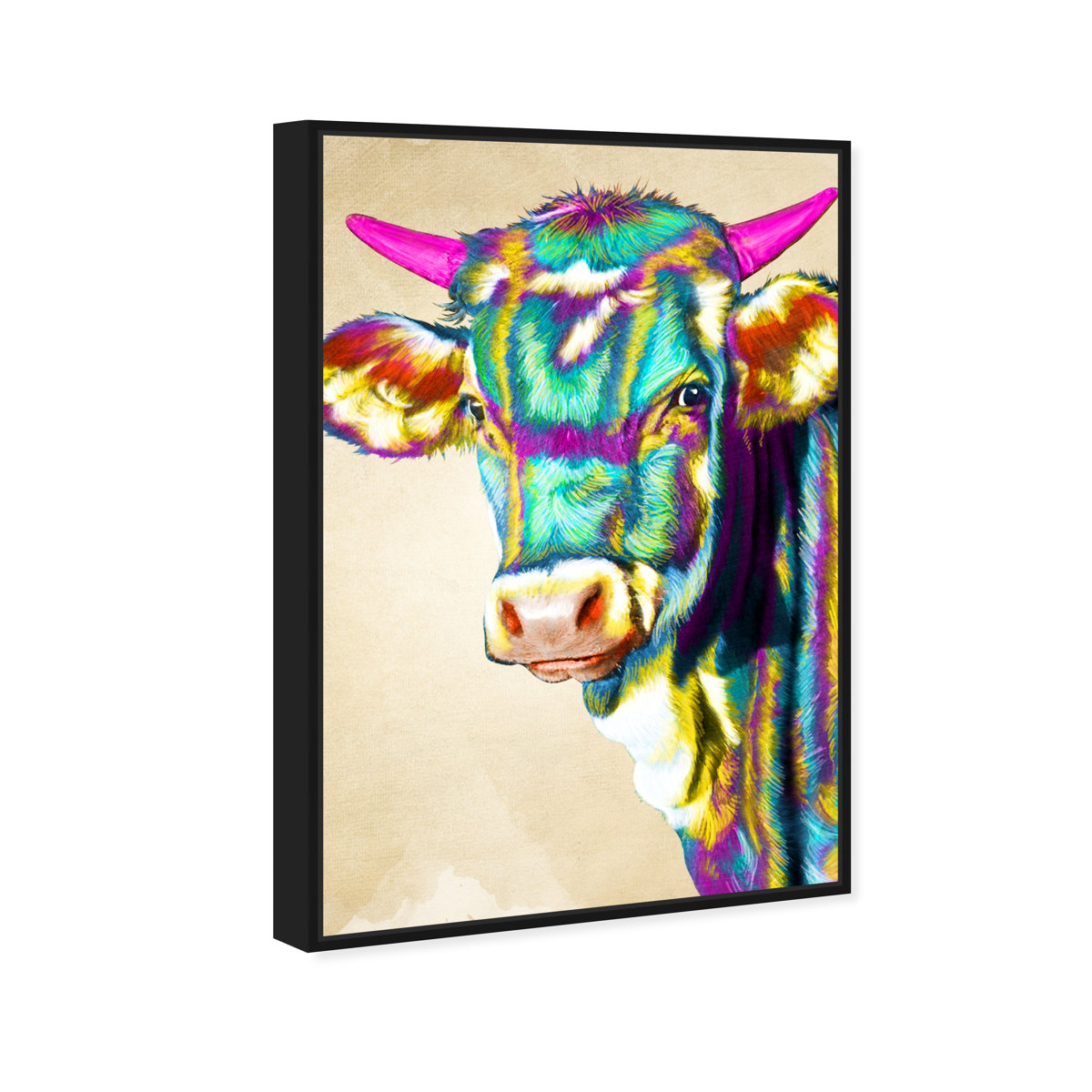 Latitude Run® 'Colorful Glam Cow' Wrapped Canvas Acrylic Painting Print ...