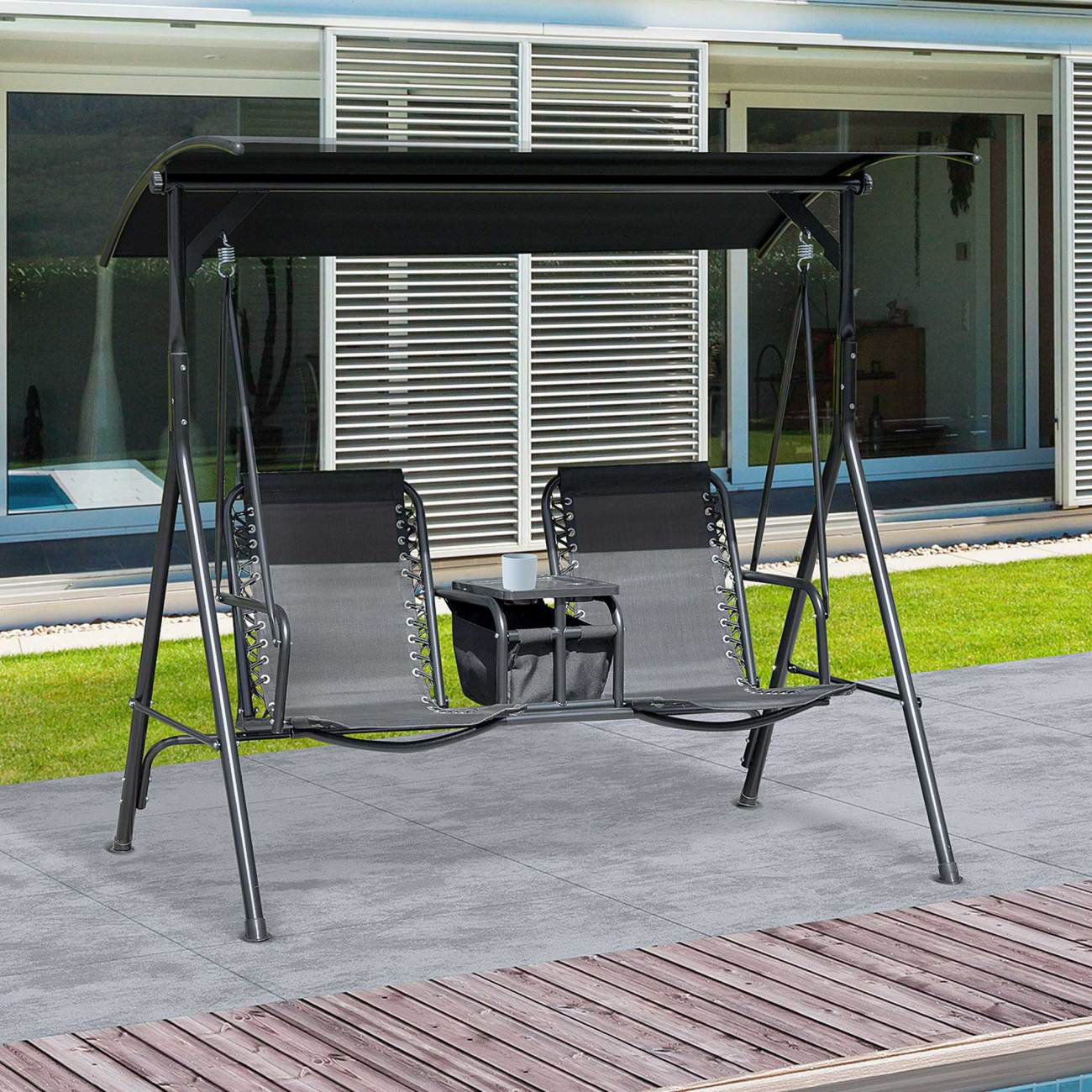 Latitude Run® 2-Seat Patio Swing Chair, Outdoor Canopy Swing Glider ...