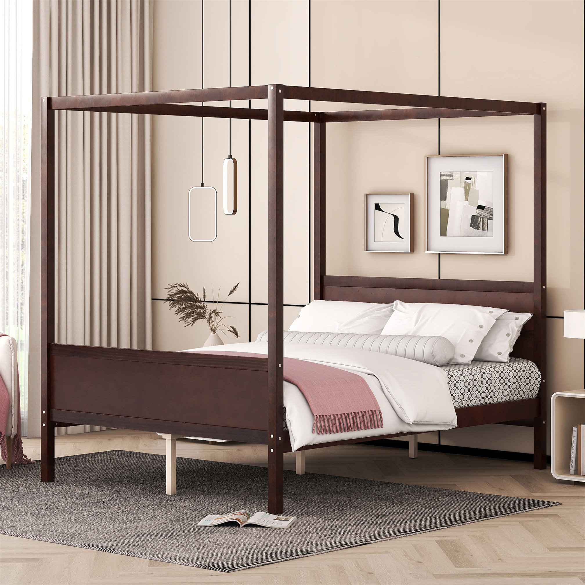 Latitude Run® Sturdy Canopy Platform Bed With Versatile Storage And ...