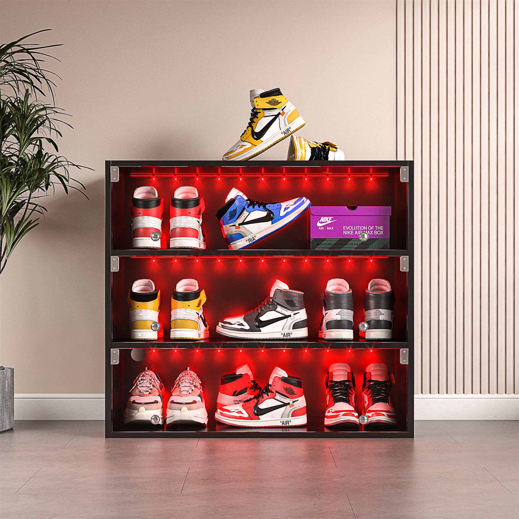 Wrought Studio™ Stackable LED Light Shoe Box With Glass Doors, Three ...