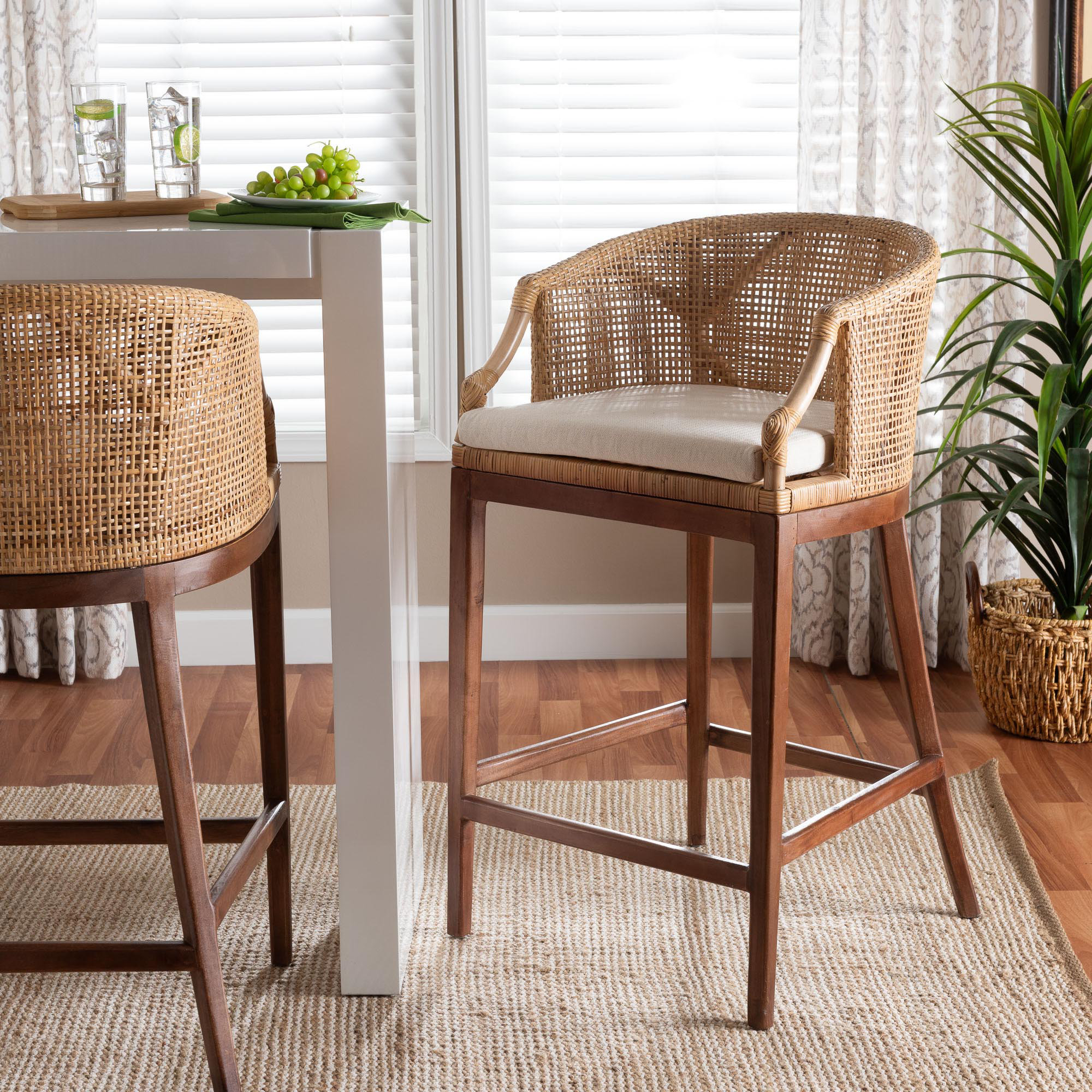 Bayou Breeze Ceiran Bohemian Light Honey Rattan And Wood Bar Stool ...