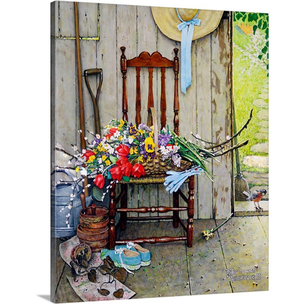 Red Barrel Studio® Norman Rockwell Spring Flowers On Canvas by Norman ...